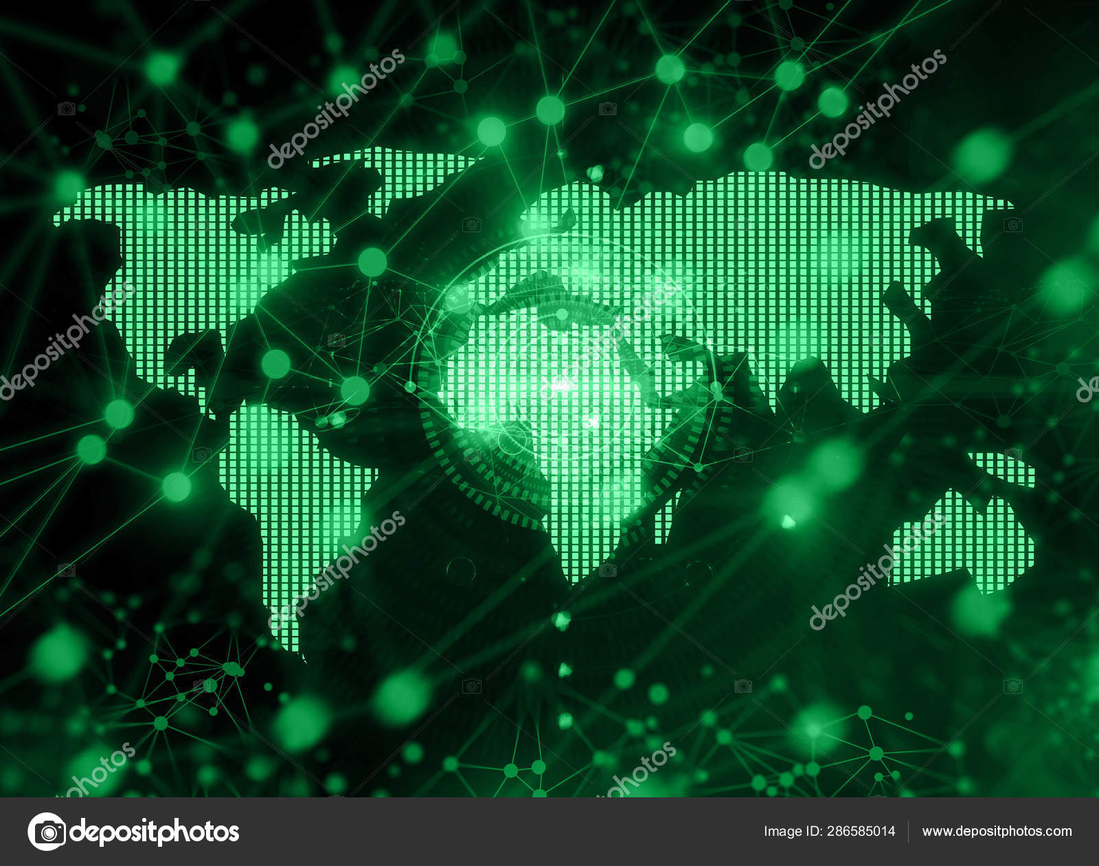 World Global Map Green Line Networking Technology Illustration ...