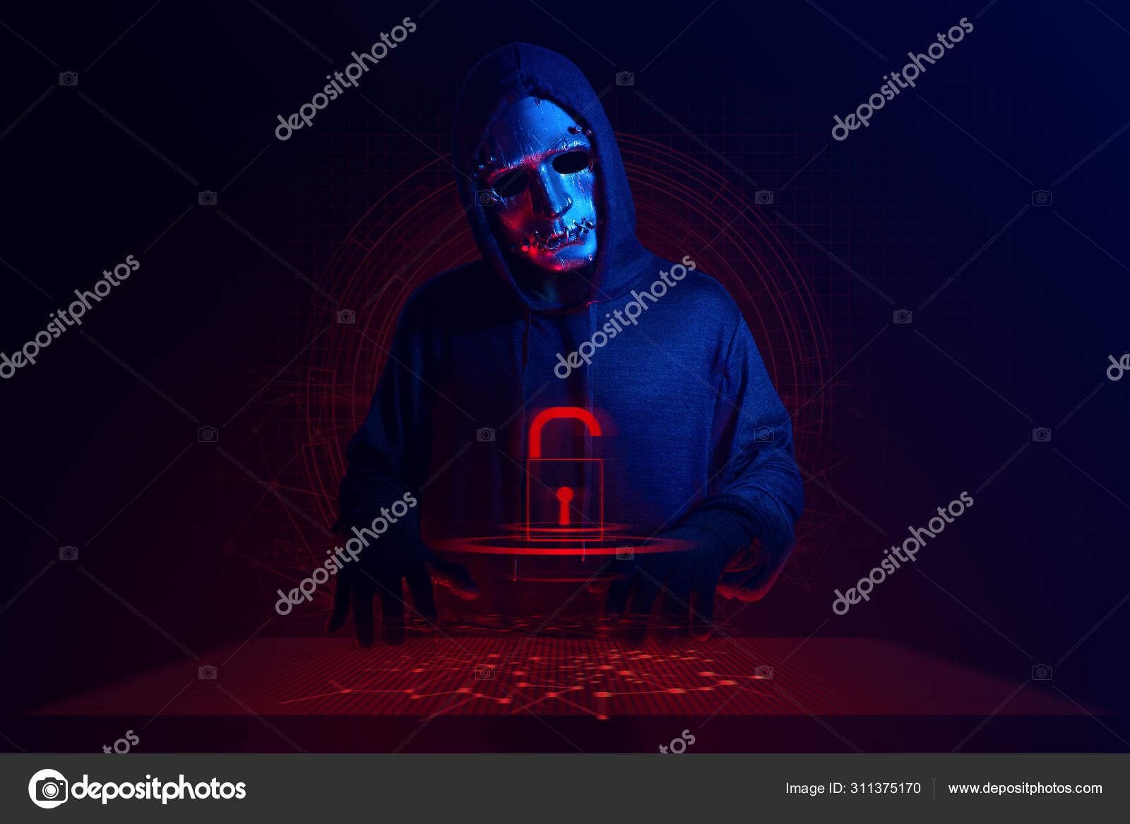 Hacker Man Wear Mask Terrorist Virus Computer Attack Robbery Unlock — Stock Photo © issaro.now2 ...