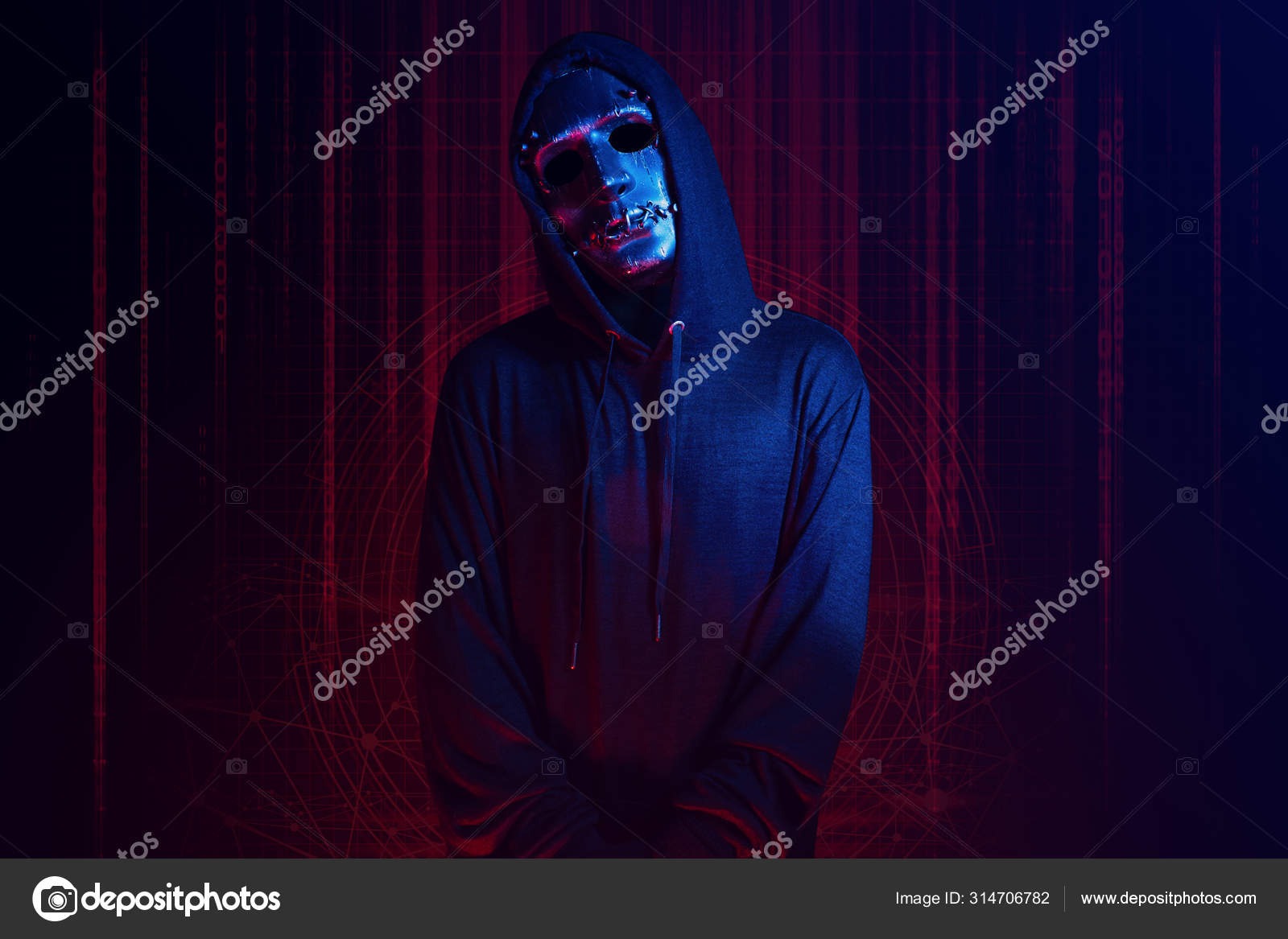 Hacker Man Wear Mask Terrorist Virus Computer Attack Server Network ...