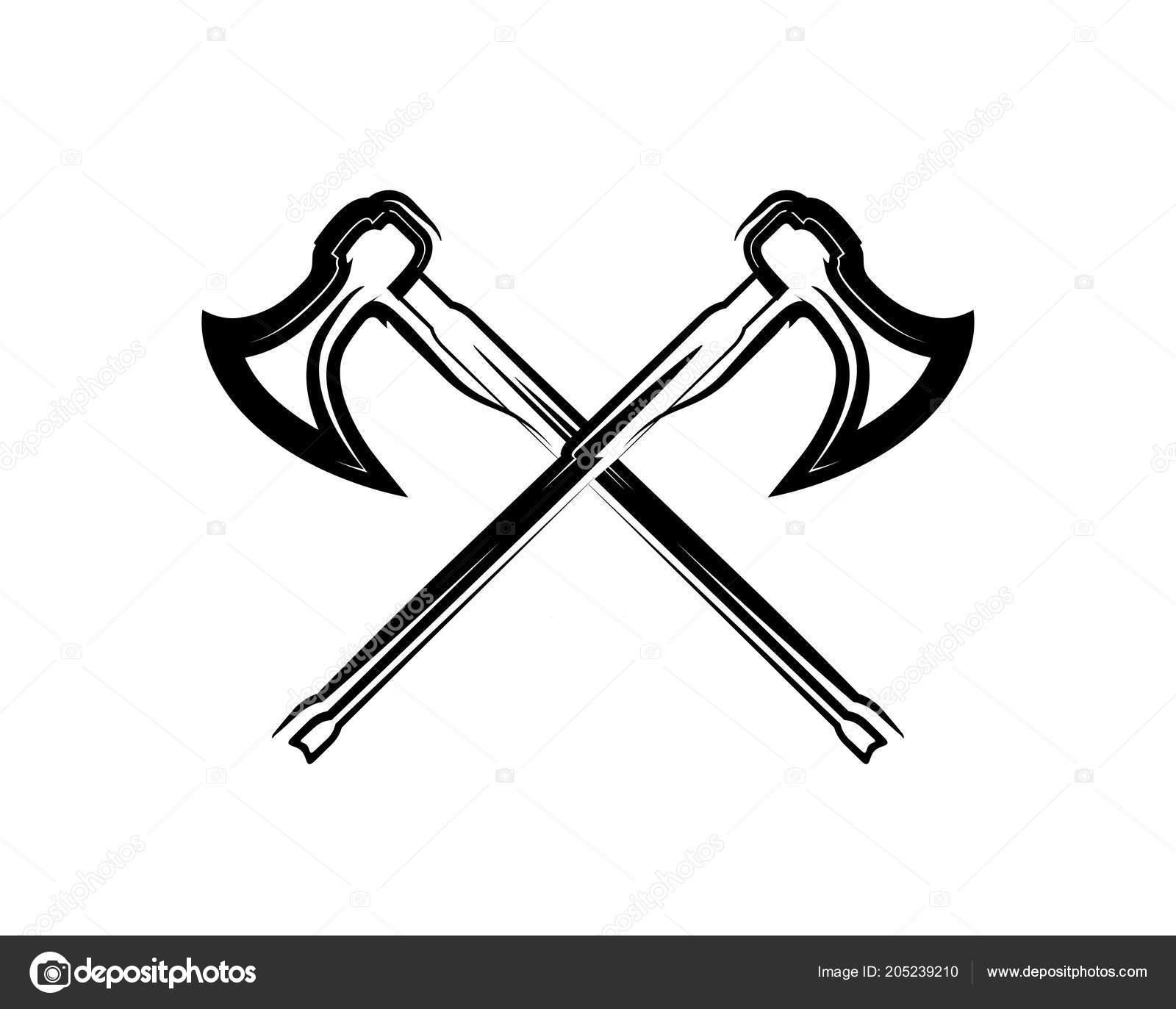 Crossed Medieval Warrior Axes Vector Illustration White Element Design Heraldic Stock Vector ...
