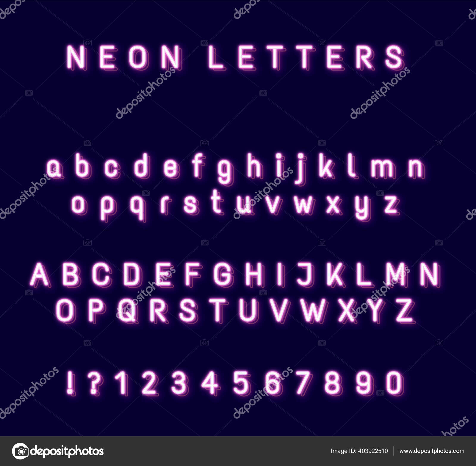 Glowing Pink Neon Letters Set — Stock Photo © metamore #403922510