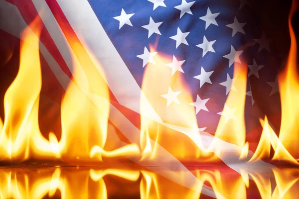 USA America Burning Fire Flag War Conflict Night 3D Stock Photo by ...