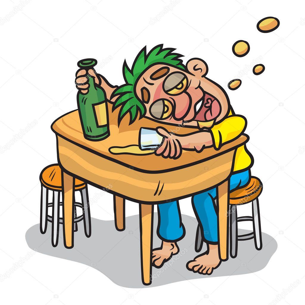 Un Hombre Borracho Sentado Y Bebiendo Alcohol Ilustración Vector De Dibujos Animados 2023