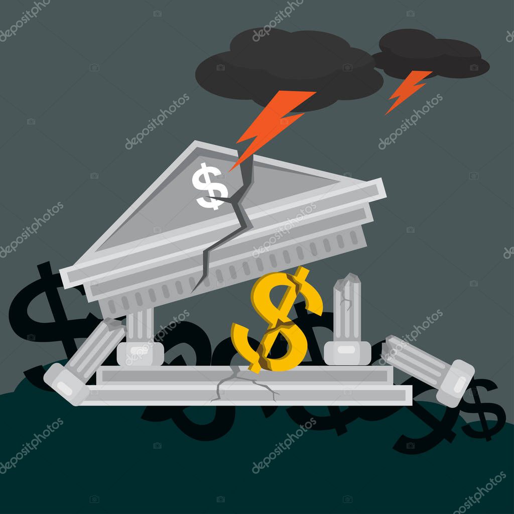 Edificio de banco de dinero roto, dinero en SOS, ilustraci n de imagen ...