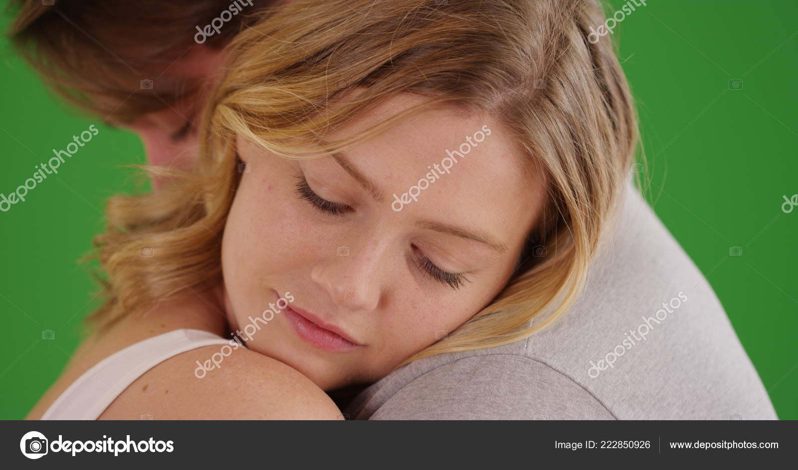 Close Attractive Caucasian Female Hugging Boyfriend Green Screen ...