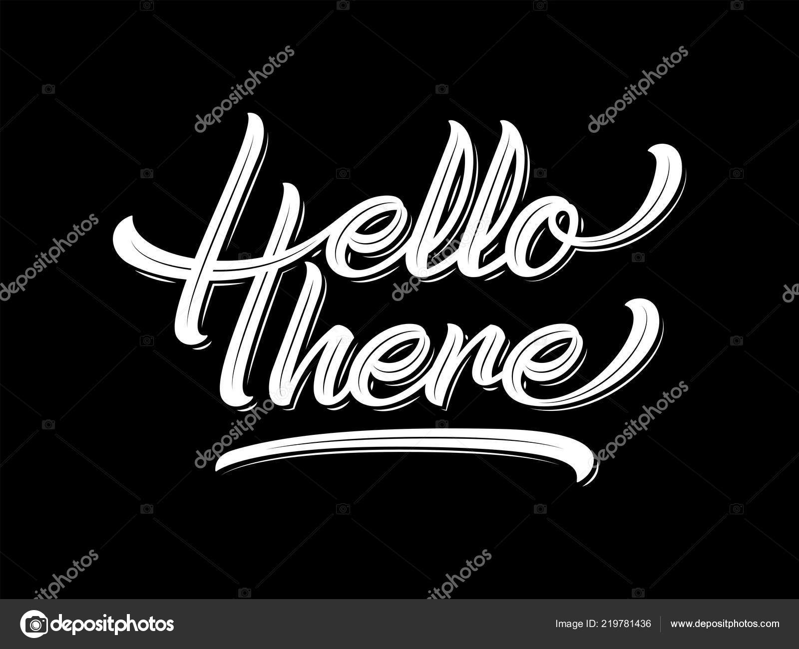 Hello Lettering Script White Black Background Vector Illustration ...