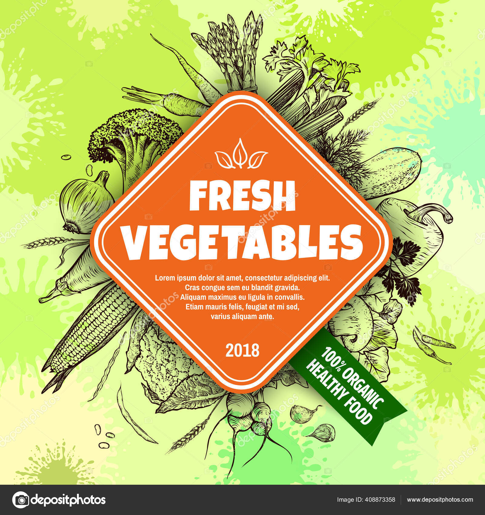 Fresh Vegetables Banner Concept Hand Drawn Vegetables Set Template Your ...