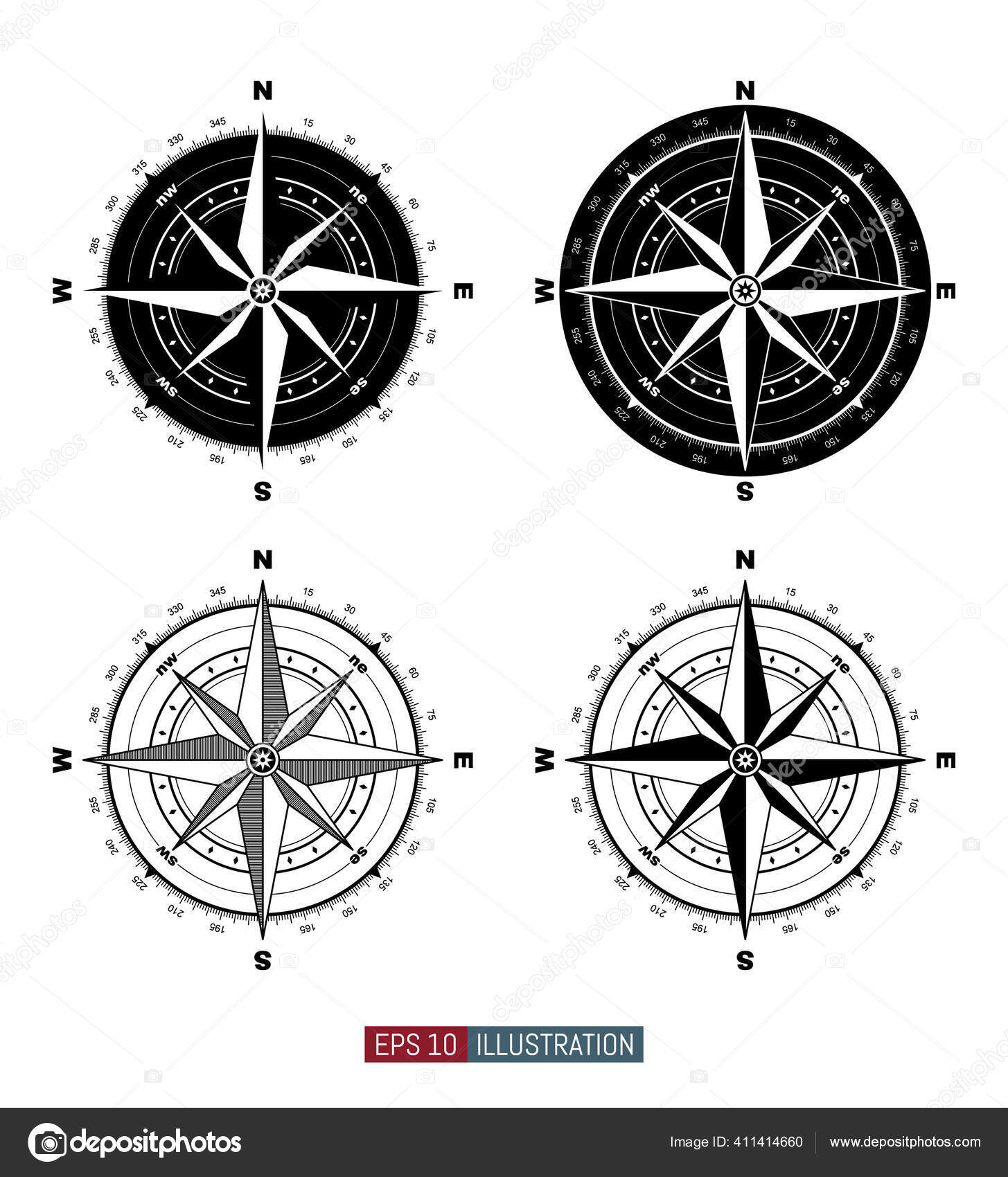Compass Set Template Your Design Works Vector Illustration Stock Vector ...