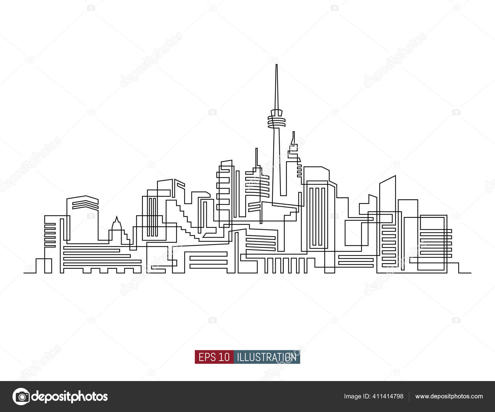 Continuous Line Drawing City Skyline Template Your Design Vector ...