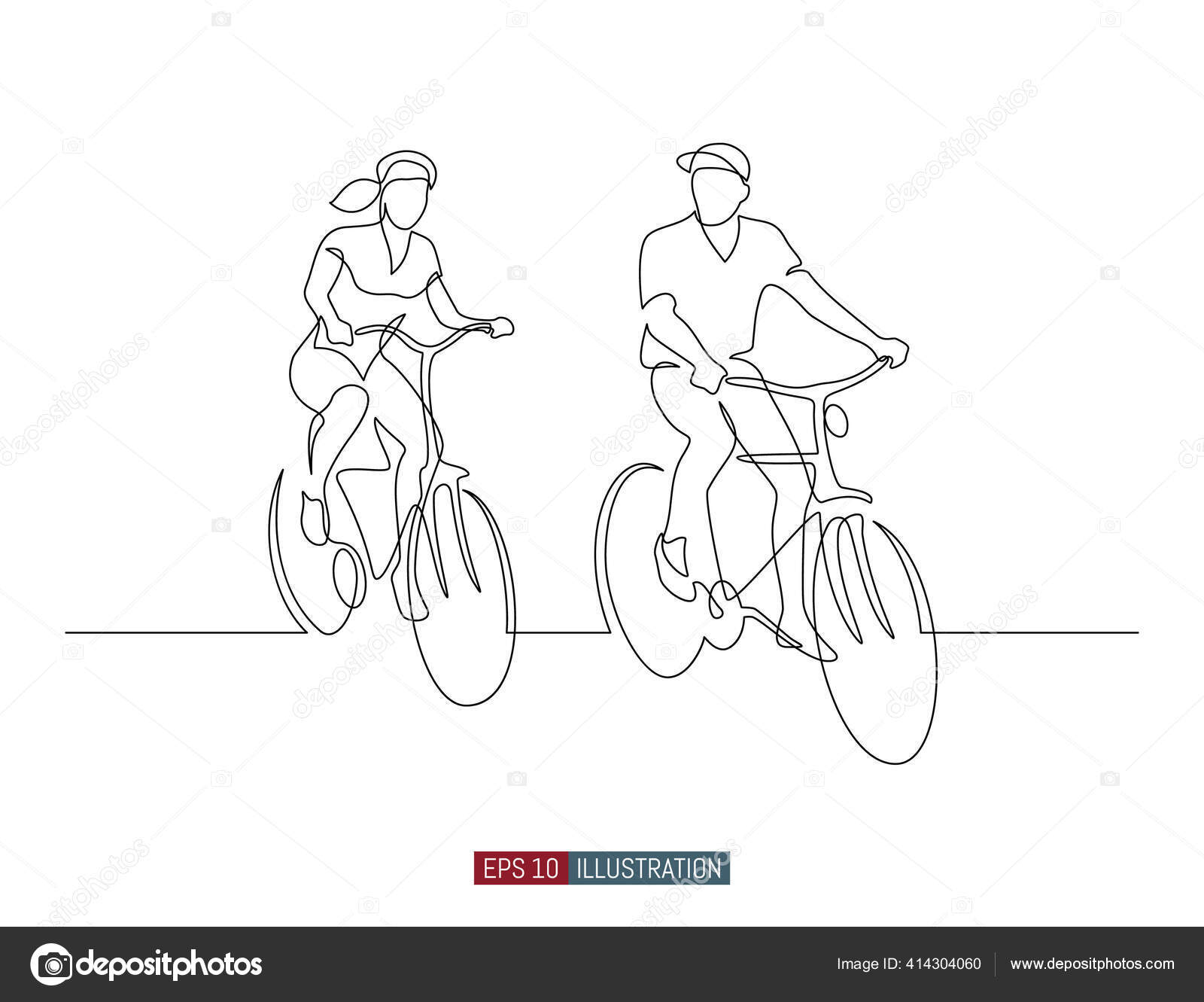 Συνεχής Γραμμή Σχέδιο Του Άνδρα Και Της Γυναίκας Ιππασίας Ποδήλατα ...