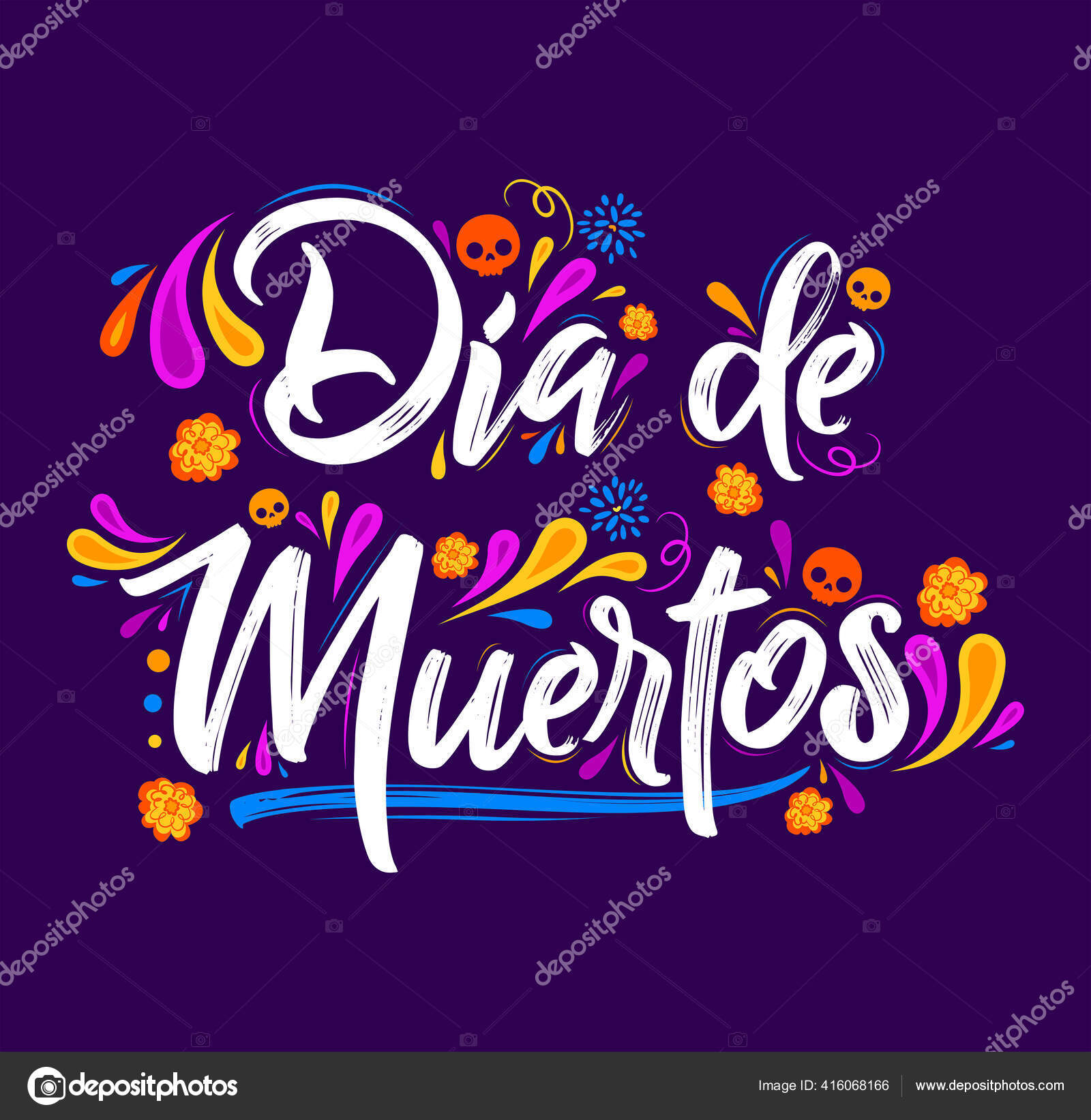 Dia Muertos Day Dead Spanish Text Celebration Vector Illustration Stock ...