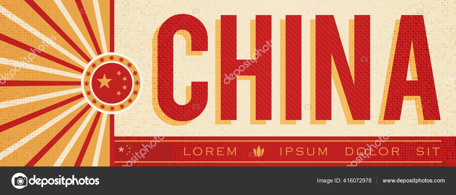 China Banner Design Typographic Vector Illustration Chinese Flag Colors ...