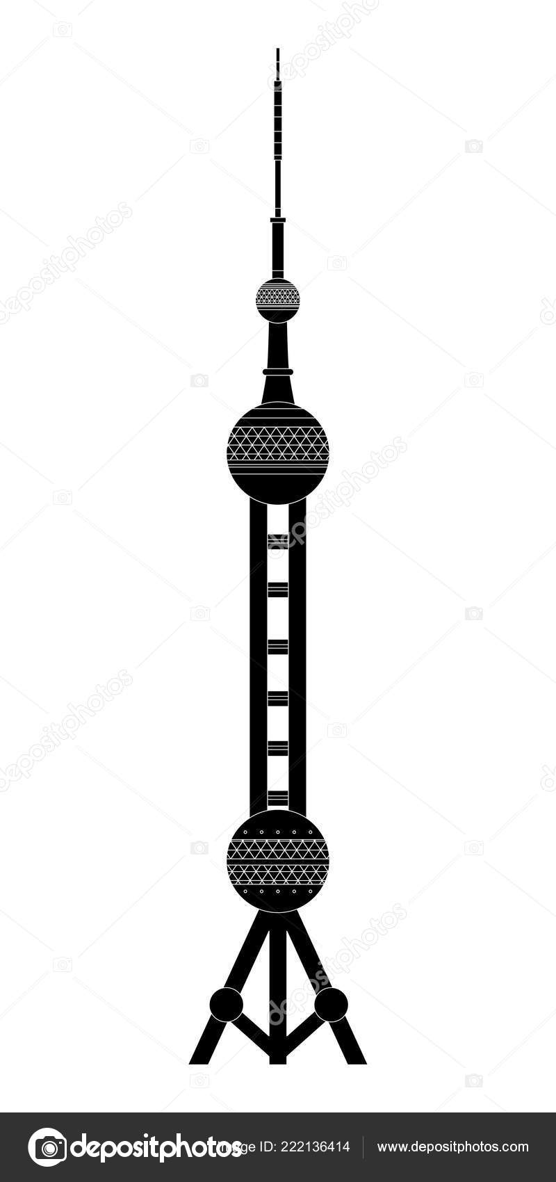 Illustration Style Flat Design Theme Oriental Pearl Tower Stock Vector ...