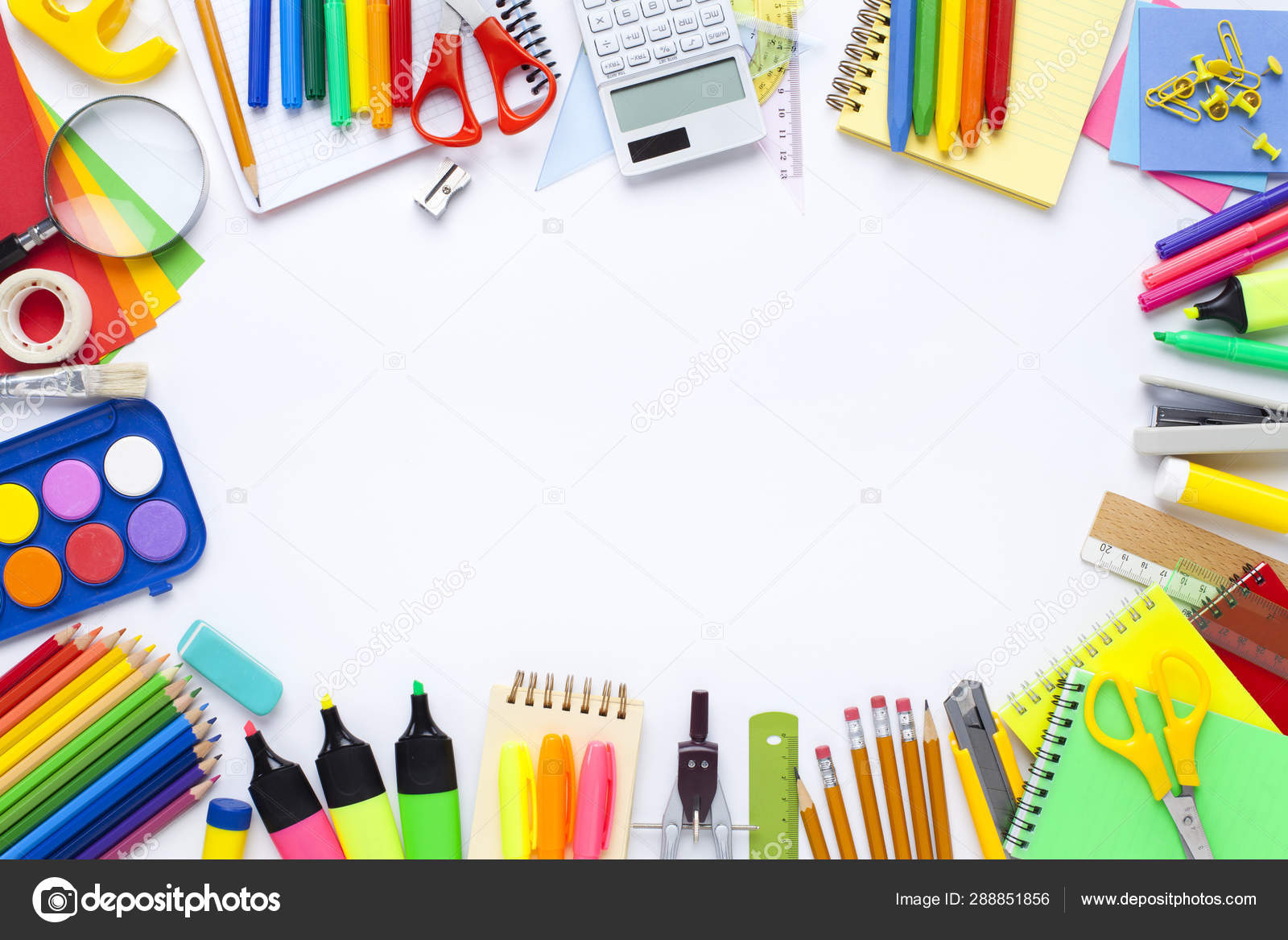 School supplies on white background. Back to school concept Stock Photo ...