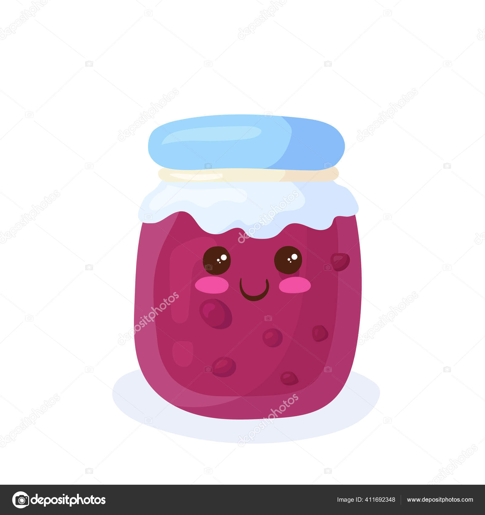 Kawaii Jam Jar Vector Illustration Flat Cartoon Style Isolated White ...