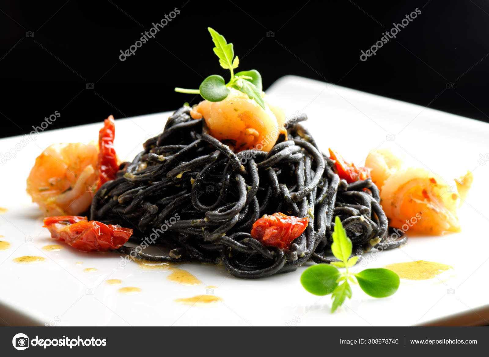 Fine dining, Italian squid ink pasta Stock Photo by ©vision.si 308678740