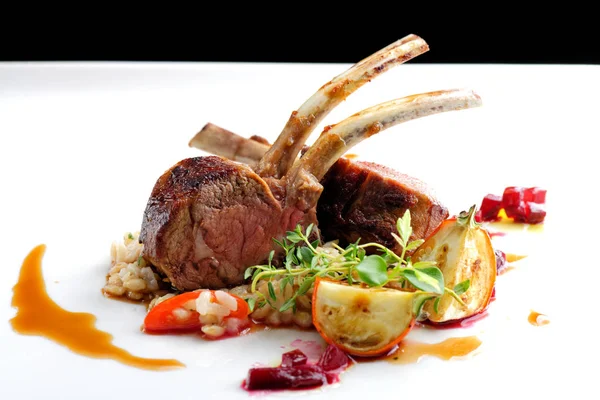 Fine dining, roasted Lamb chops with potato — Stock Photo © vision.si ...