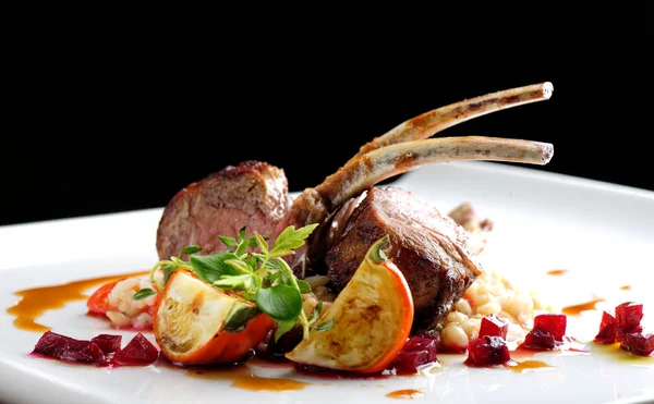 Fine dining, roasted Lamb chops with potato — Stock Photo © vision.si ...