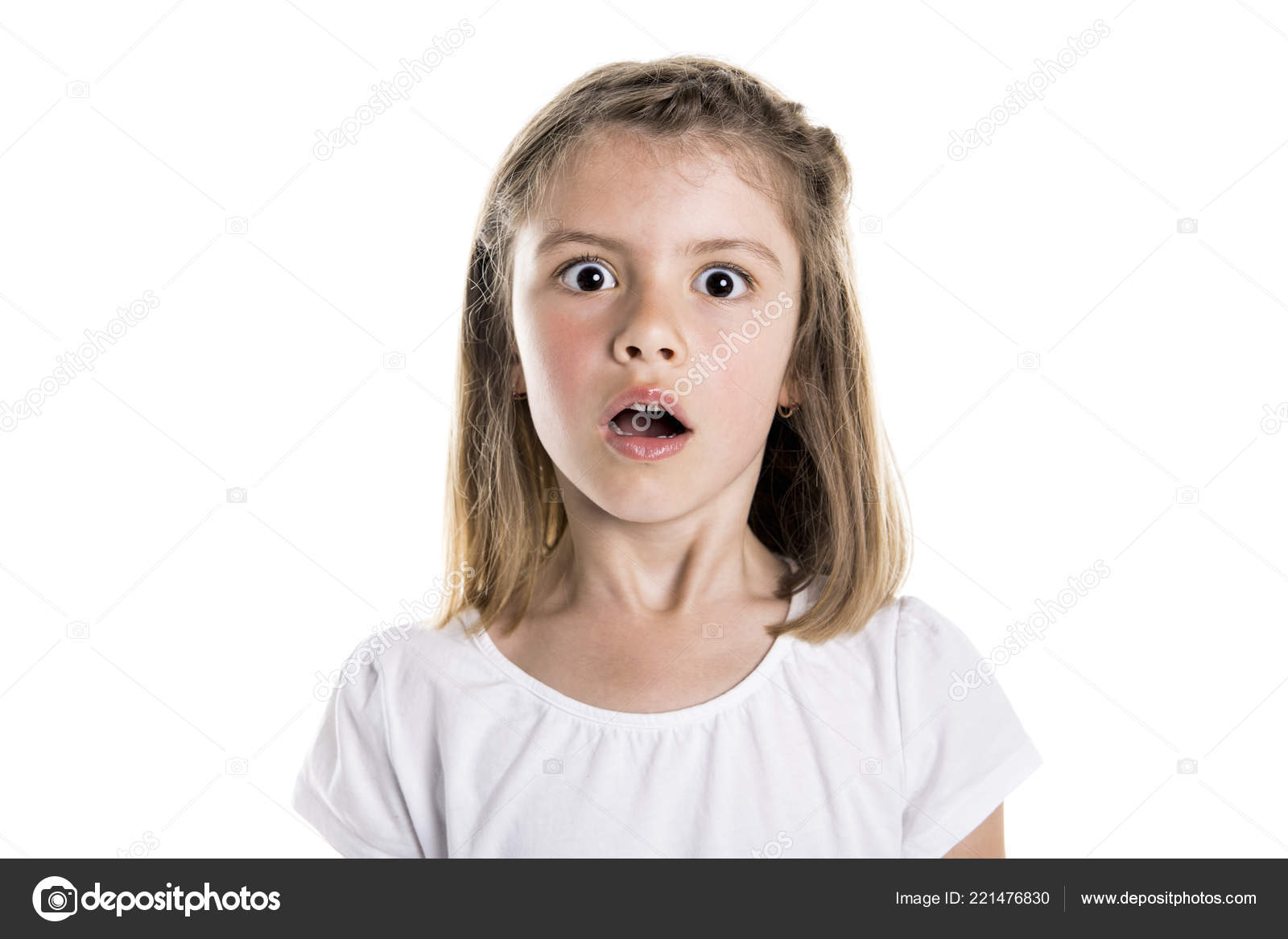 Portrait of a scared young girl on white background Stock Photo by ...
