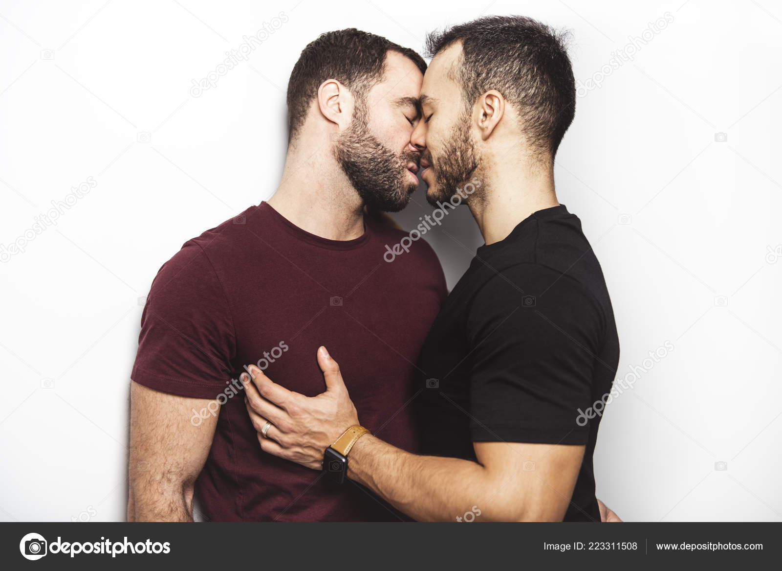 Young Homosexuals Gay Couple Love Each Other On A White Background