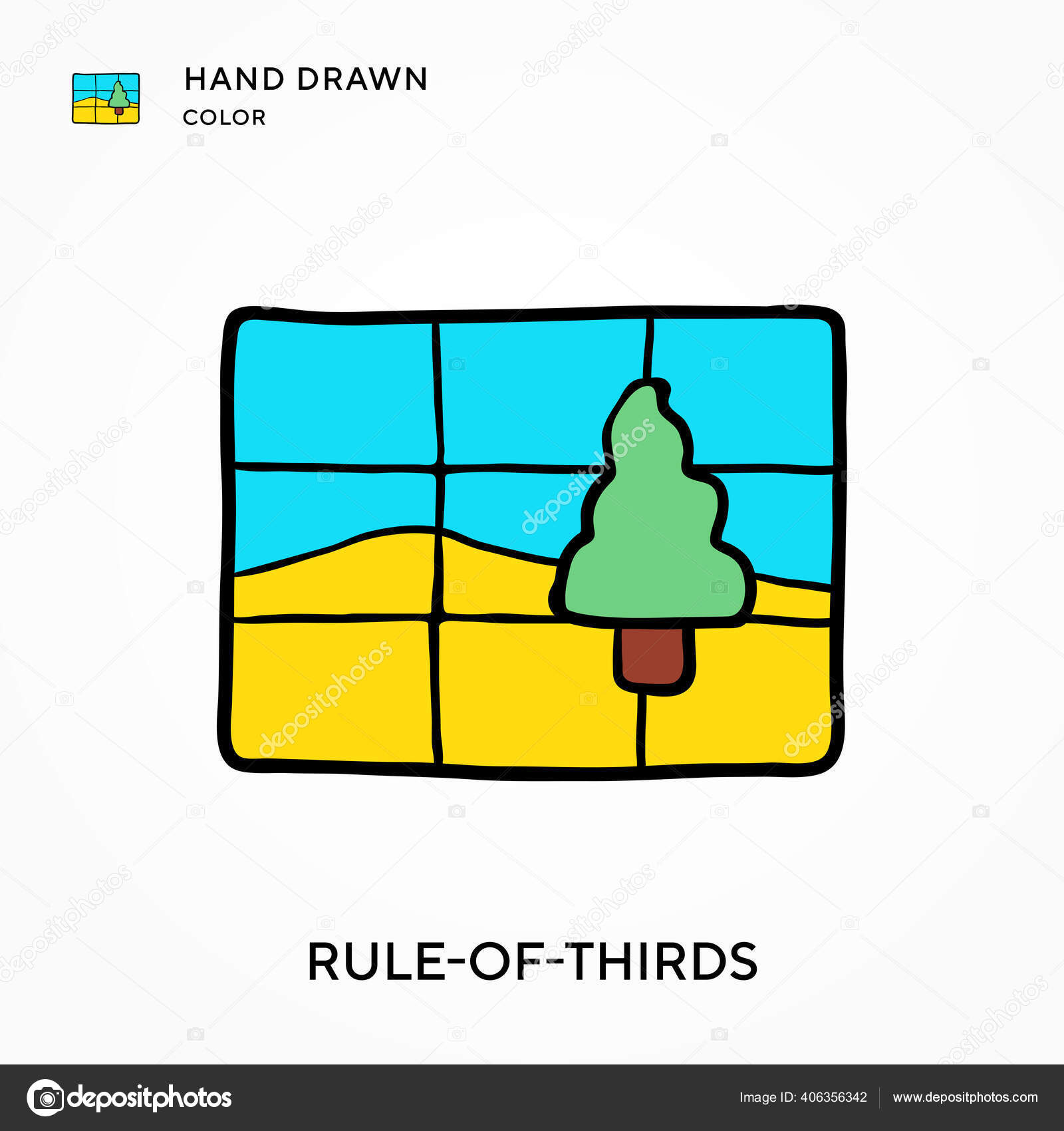 Rule Thirds Hand Drawn Color Icon Modern Vector Illustration Concepts ...