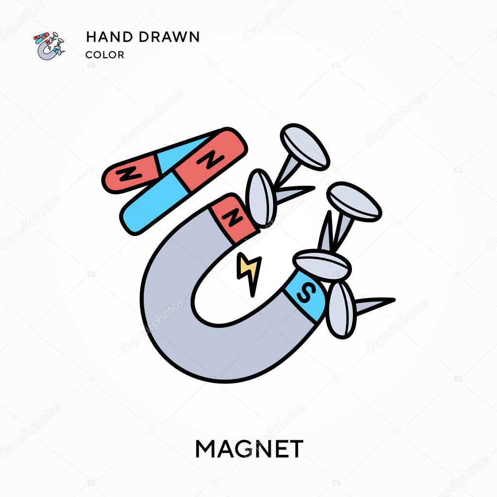Icono de color dibujado a mano imán. Conceptos modernos de ilustración ...