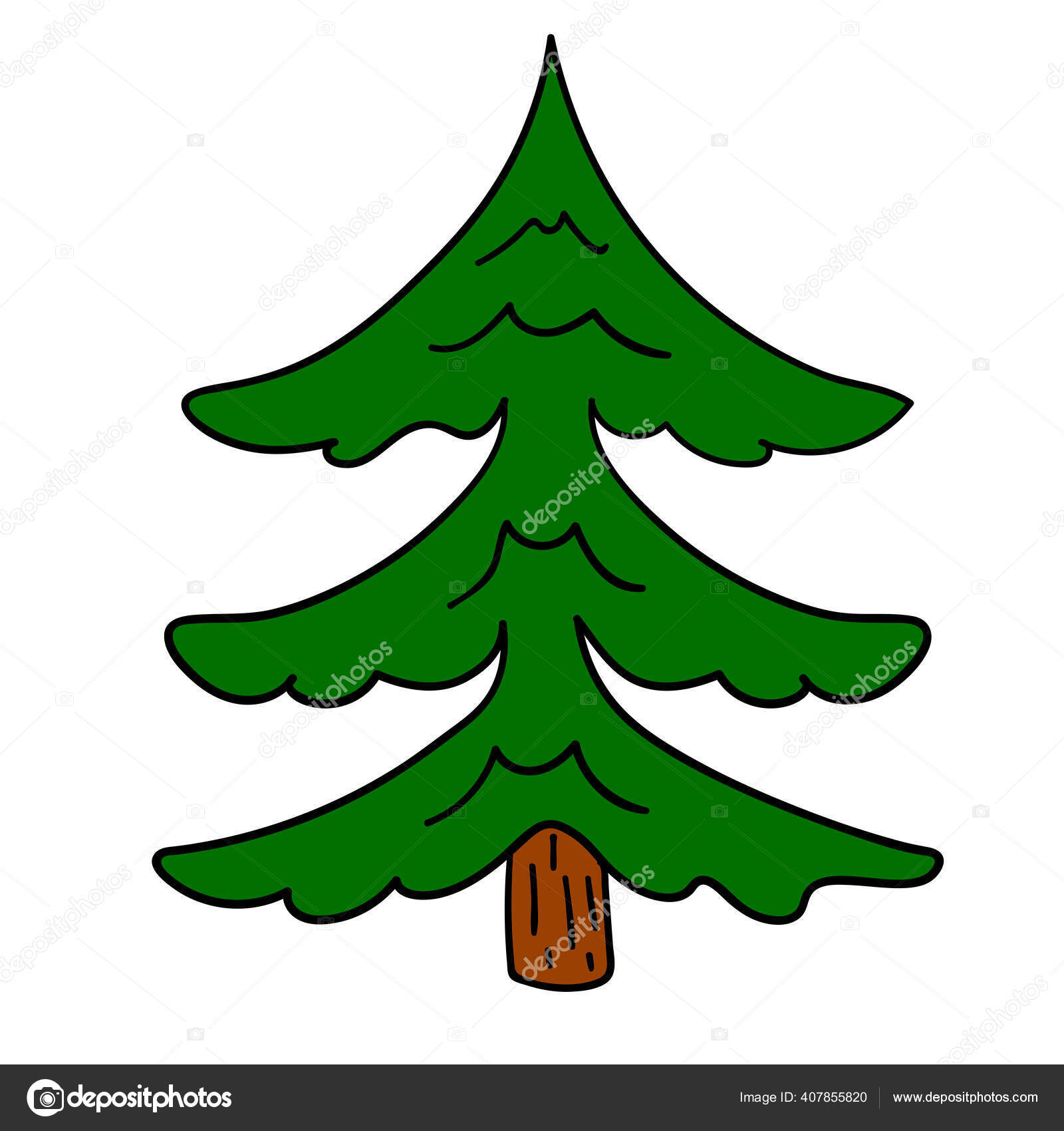 Cartoon Doodle Linear Spruce Tree Isolated White Background Vector ...