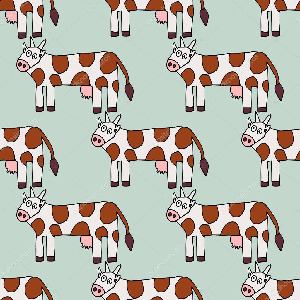 Dibujos animados garabato vaca patr n sin costura. Fondo animal de granja de verano. Ilustraci n ...