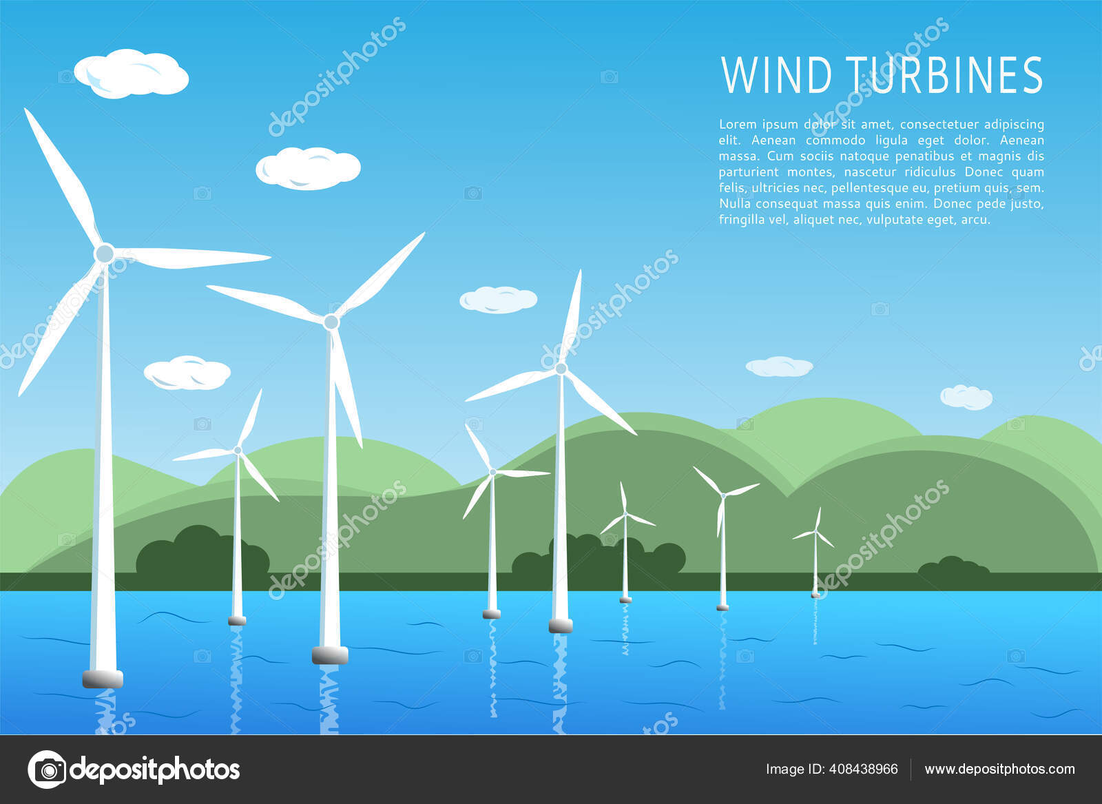 Angin Lepas Pantai Dan Darat Pertanian Energi Hijau Angin Turbin Vektor ...