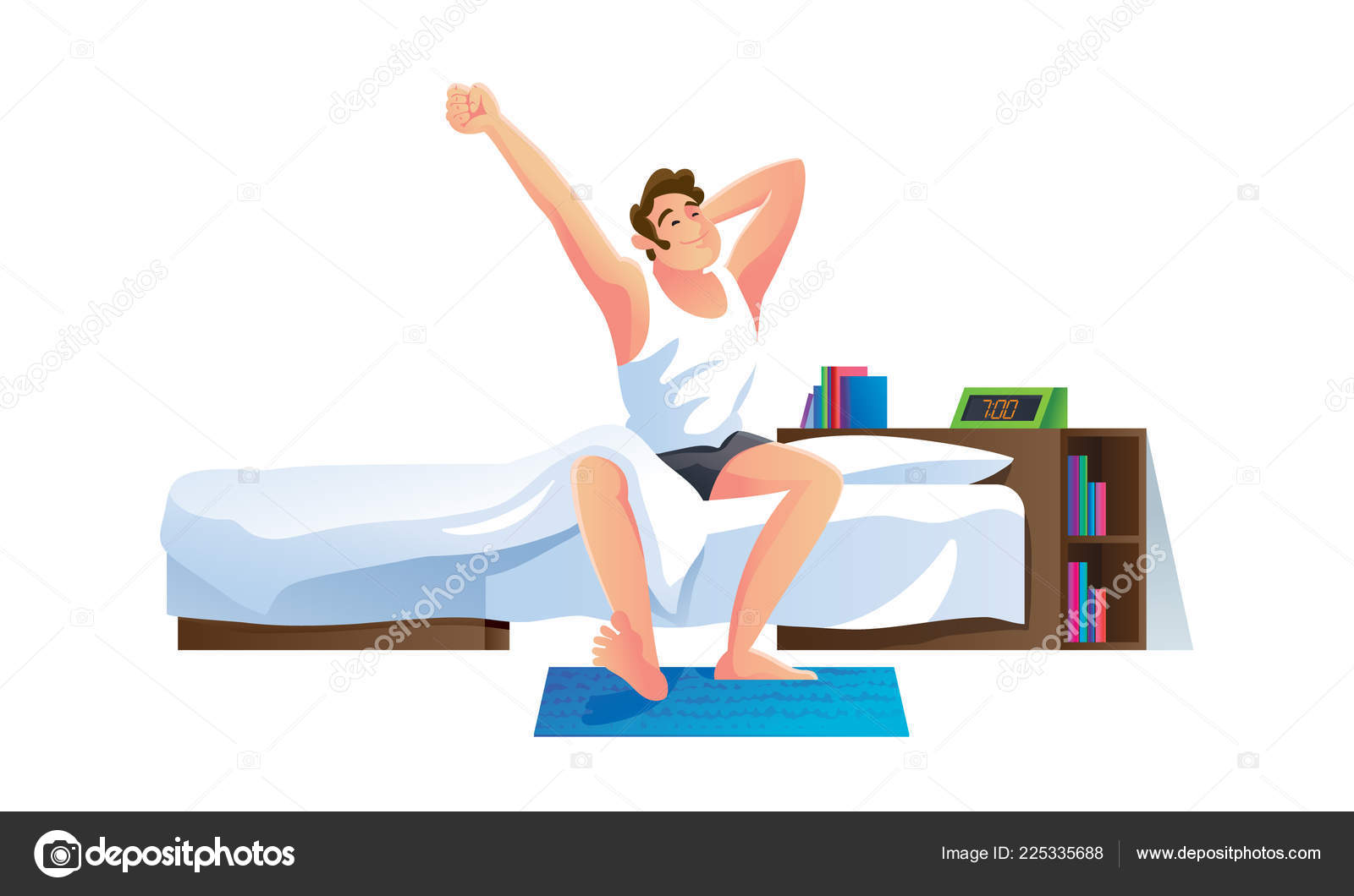 Young man character wakes up in home, going to work. Stock Vector Image ...