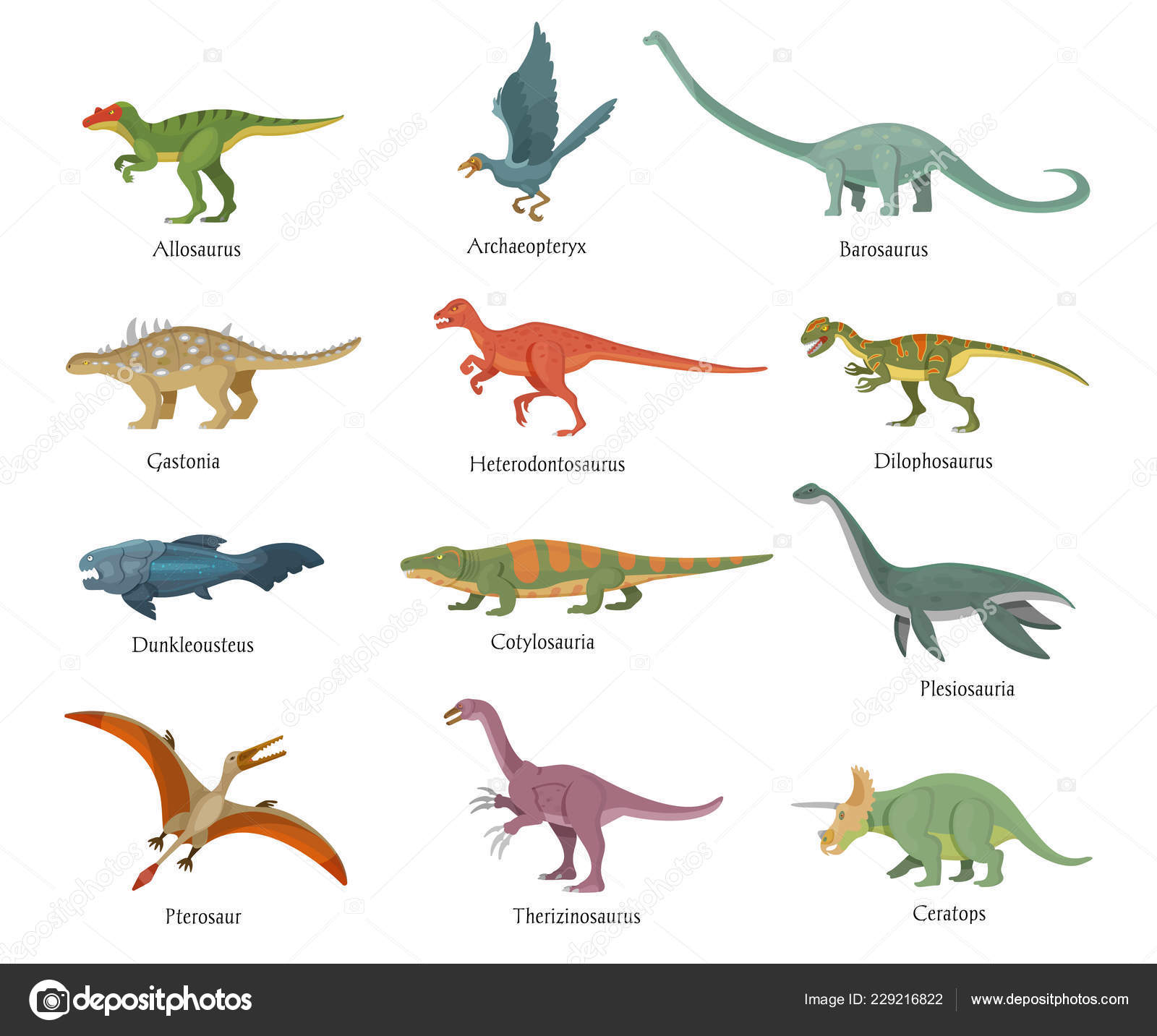 Hava sahası içinde yerde, suda yaşayan dinozorlar kümesi. ©ideyweb ...