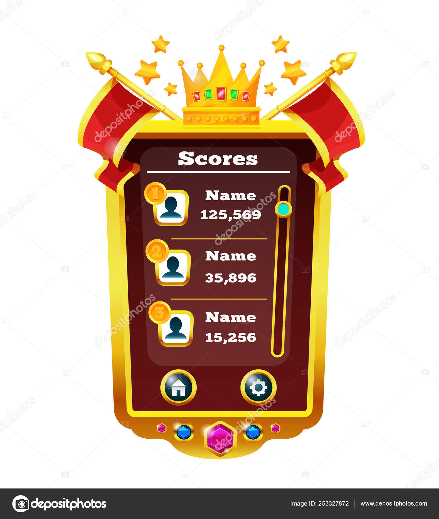 Icons and dashboard with results scores. Game pop-up window. Stock Vector Image by ©ideyweb ...