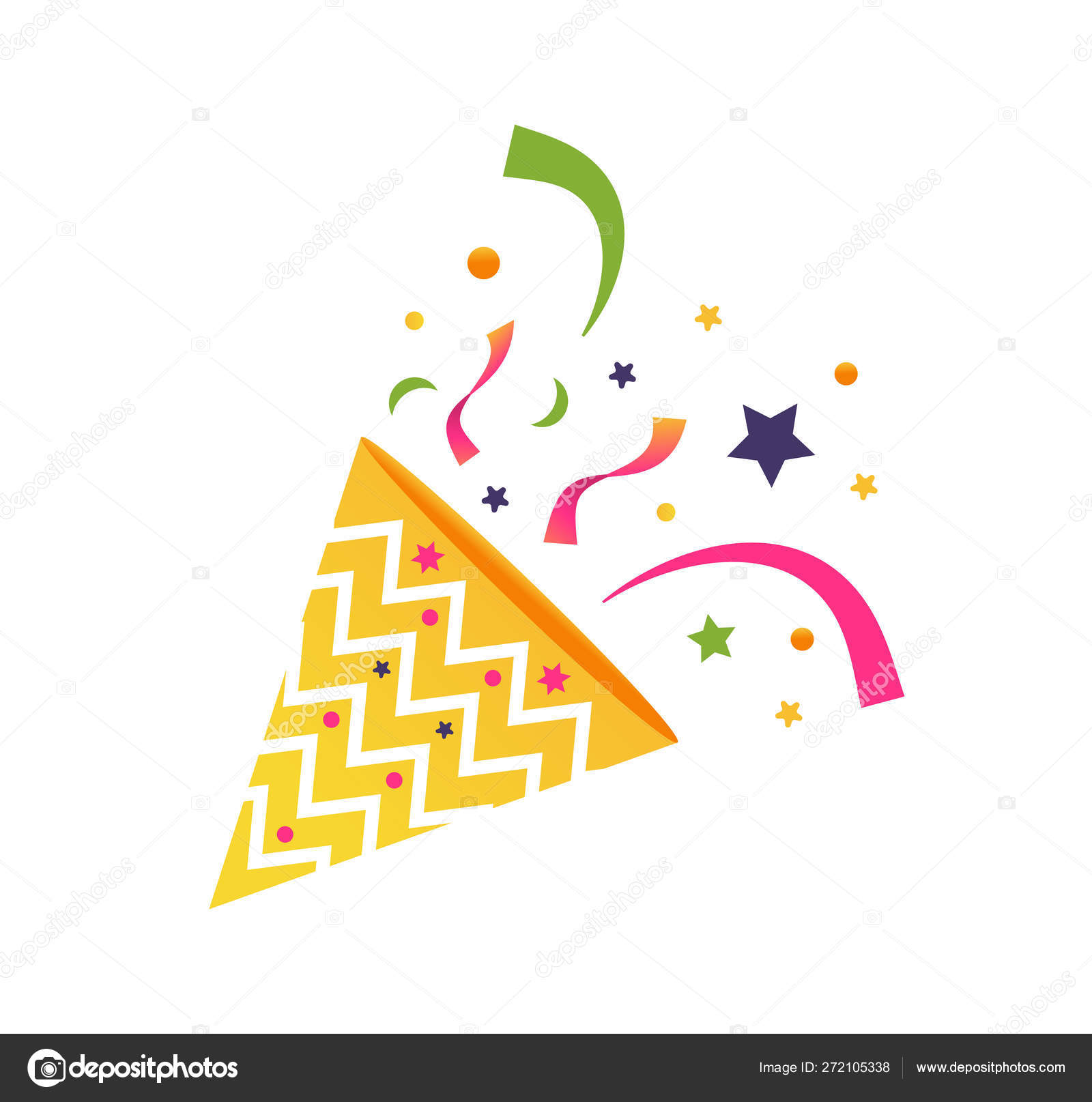 Confetti party popper, birthday exploding party with star, ribbons ...