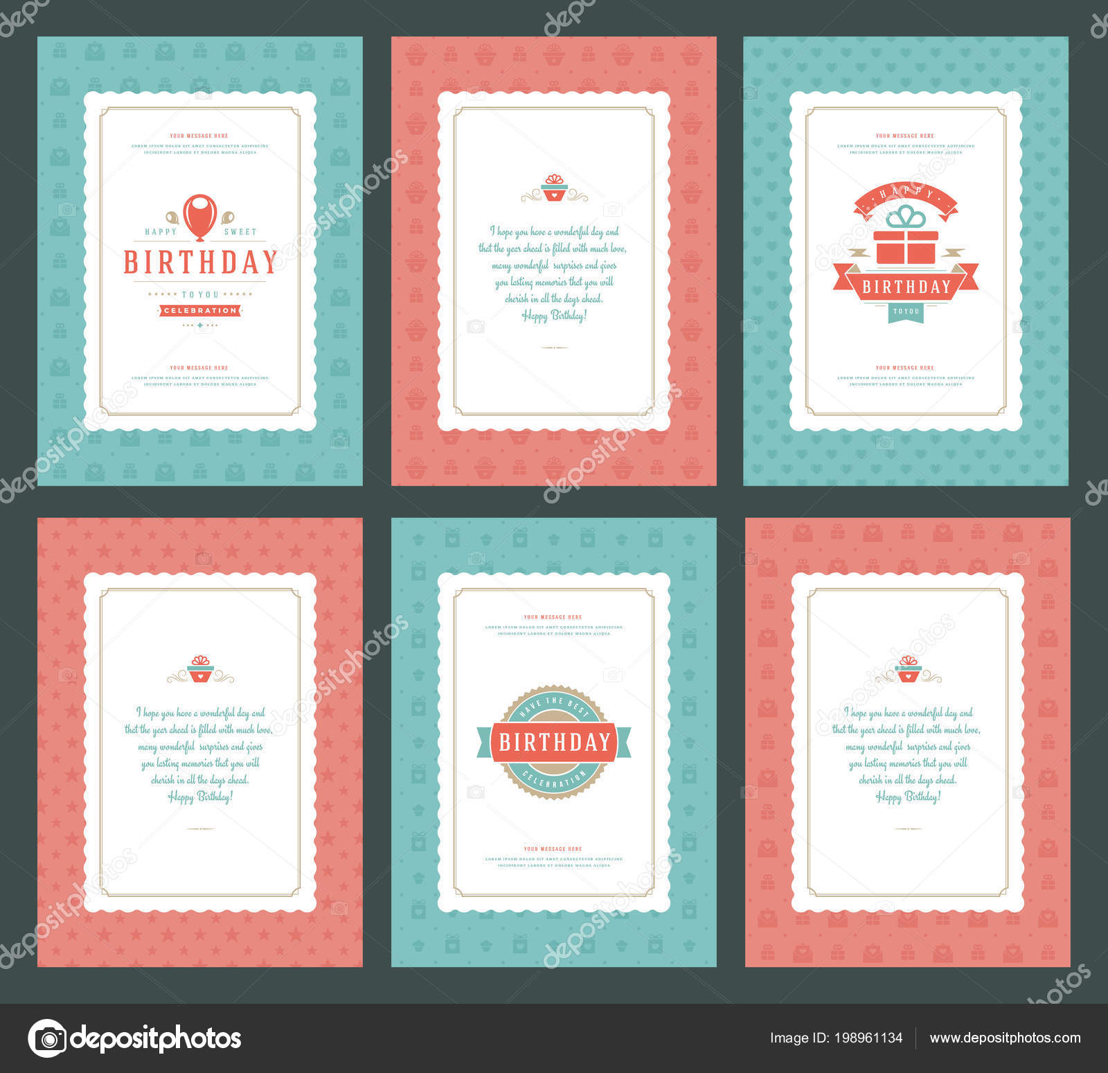 Happy Birthday Greeting Cards Typographic Design Set Vector ...