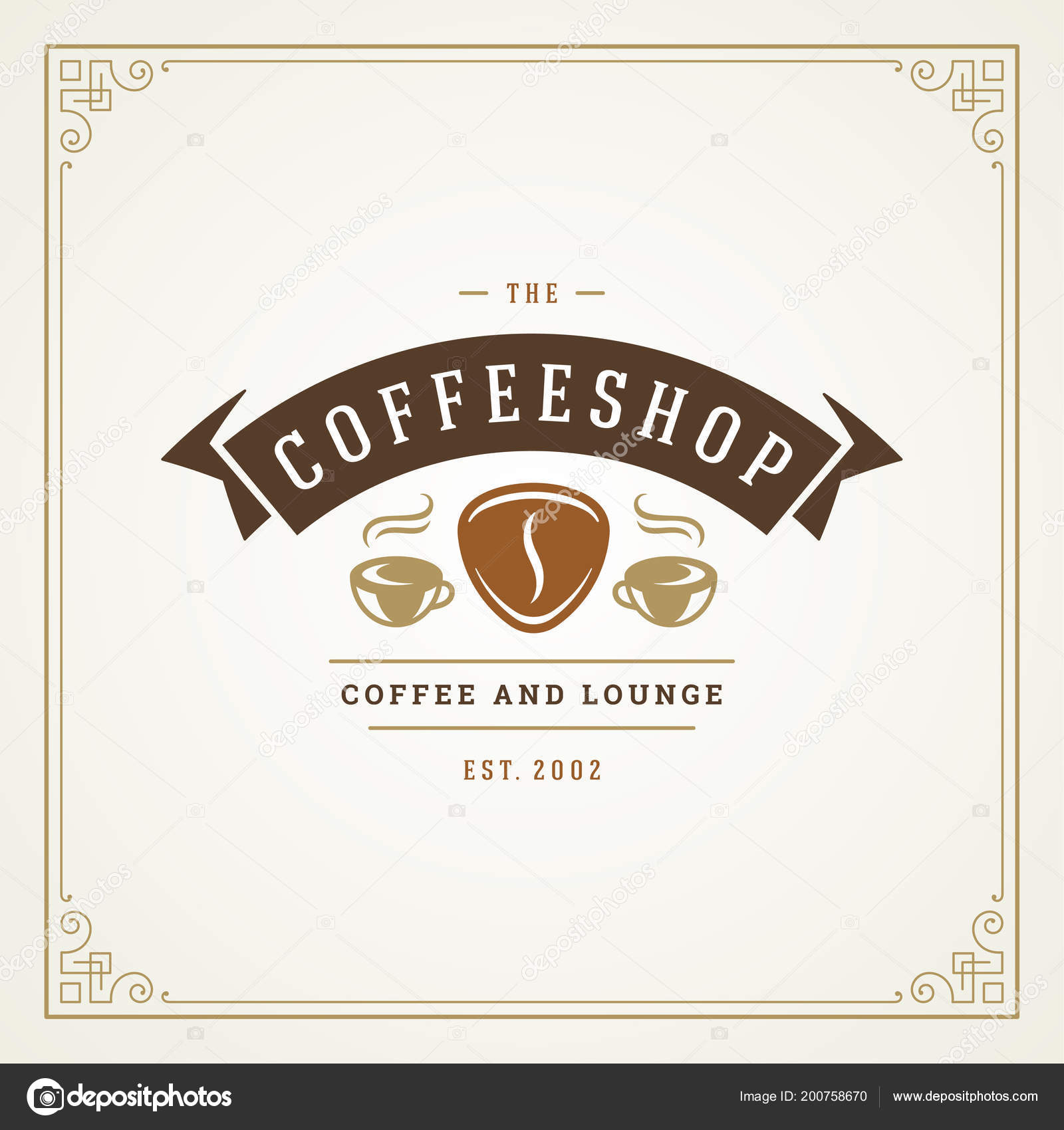 Coffee Shop Label Design Template Vector Illustration Bean Silhouette ...