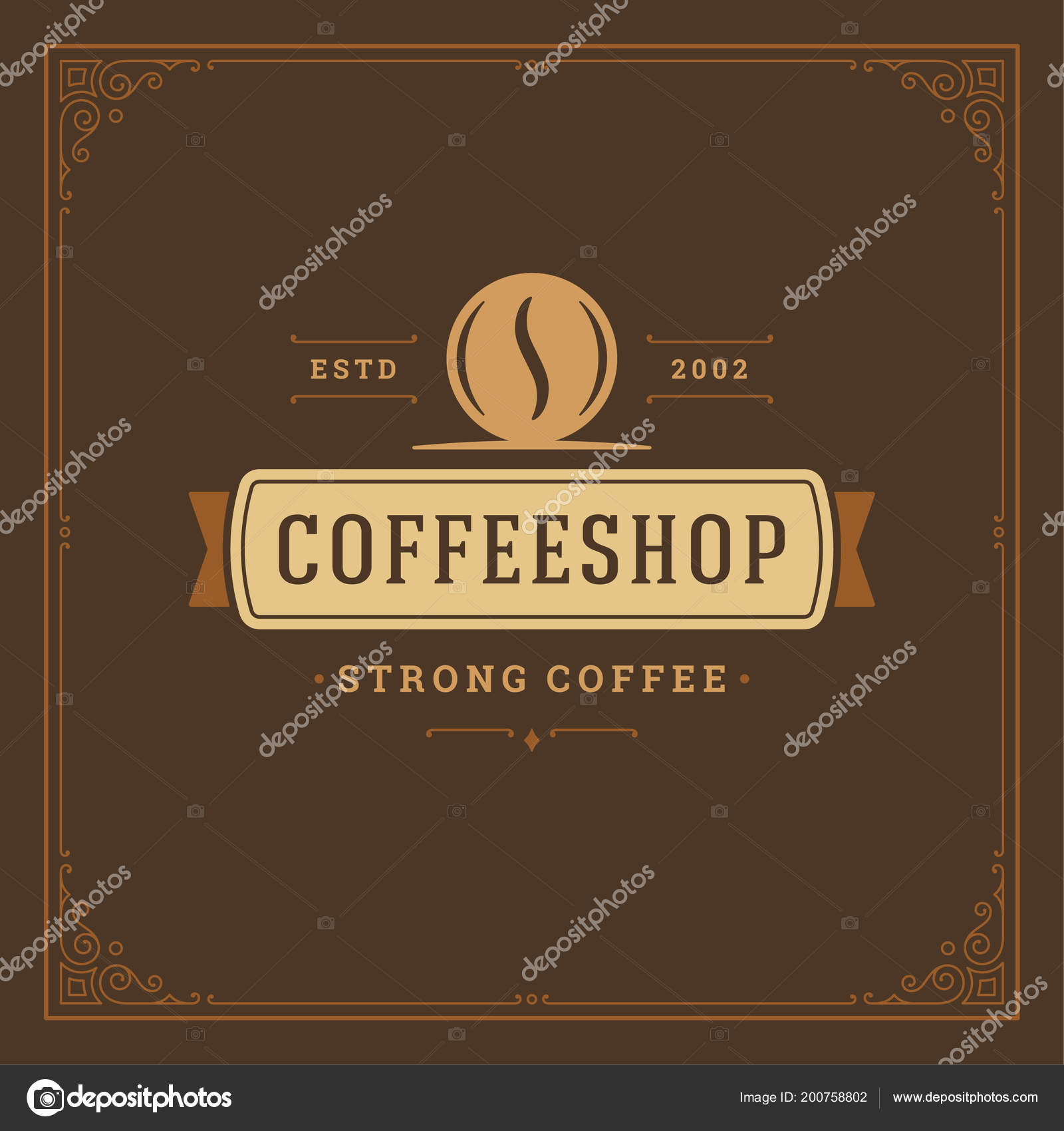 Coffee Shop Label Design Template Vector Illustration Bean Silhouette ...