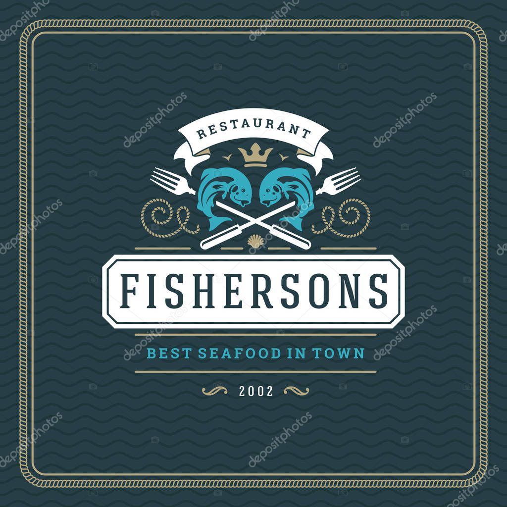 Mariscos restaurante logo vector ilustración. emblema del mercado ...