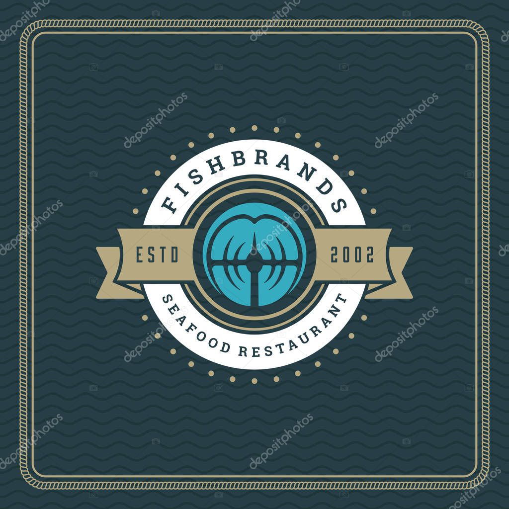 Mariscos restaurante logo vector ilustración. Emblema del mercado ...