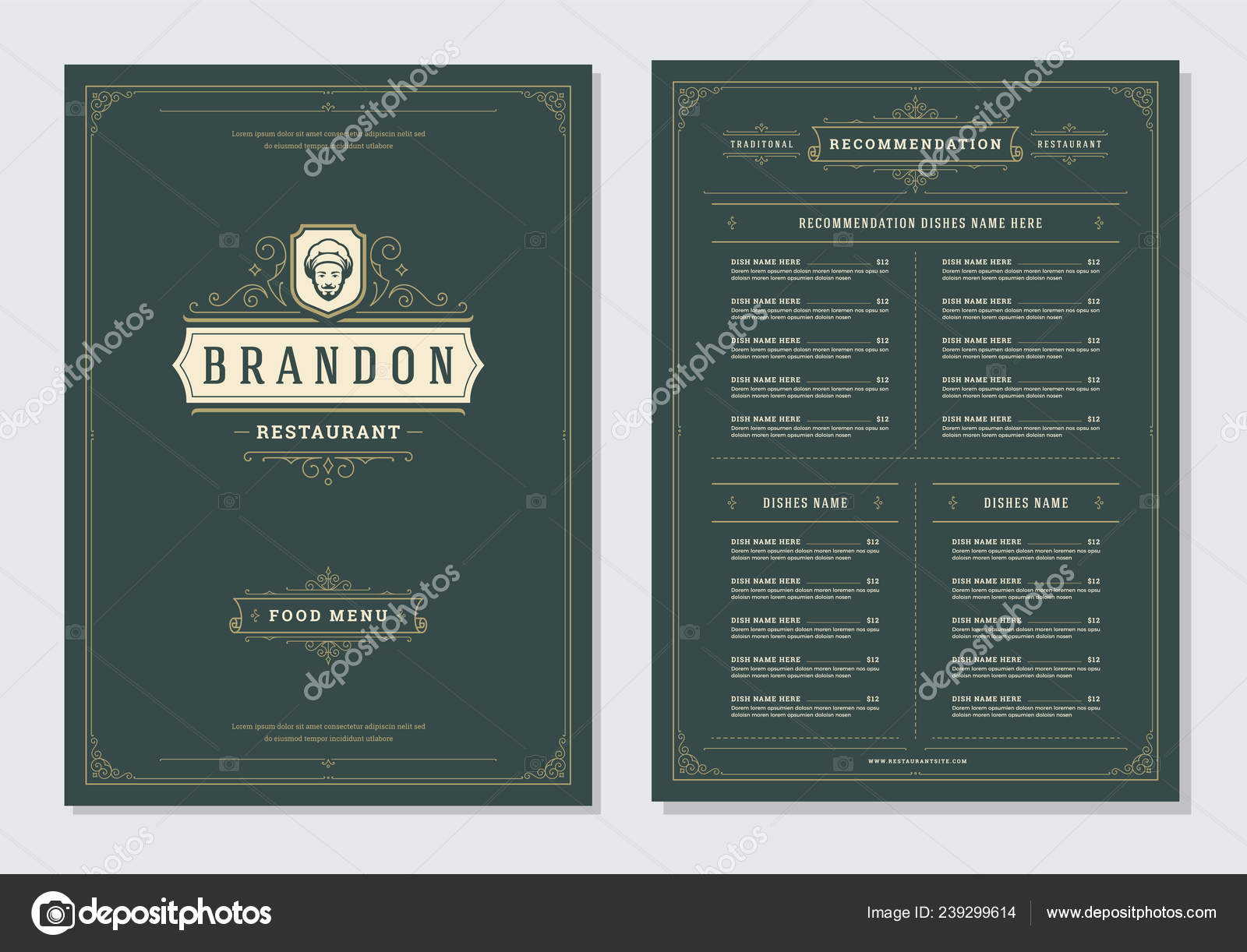 Restaurant Menu Design Label Vector Brochure Template Chef Face ...