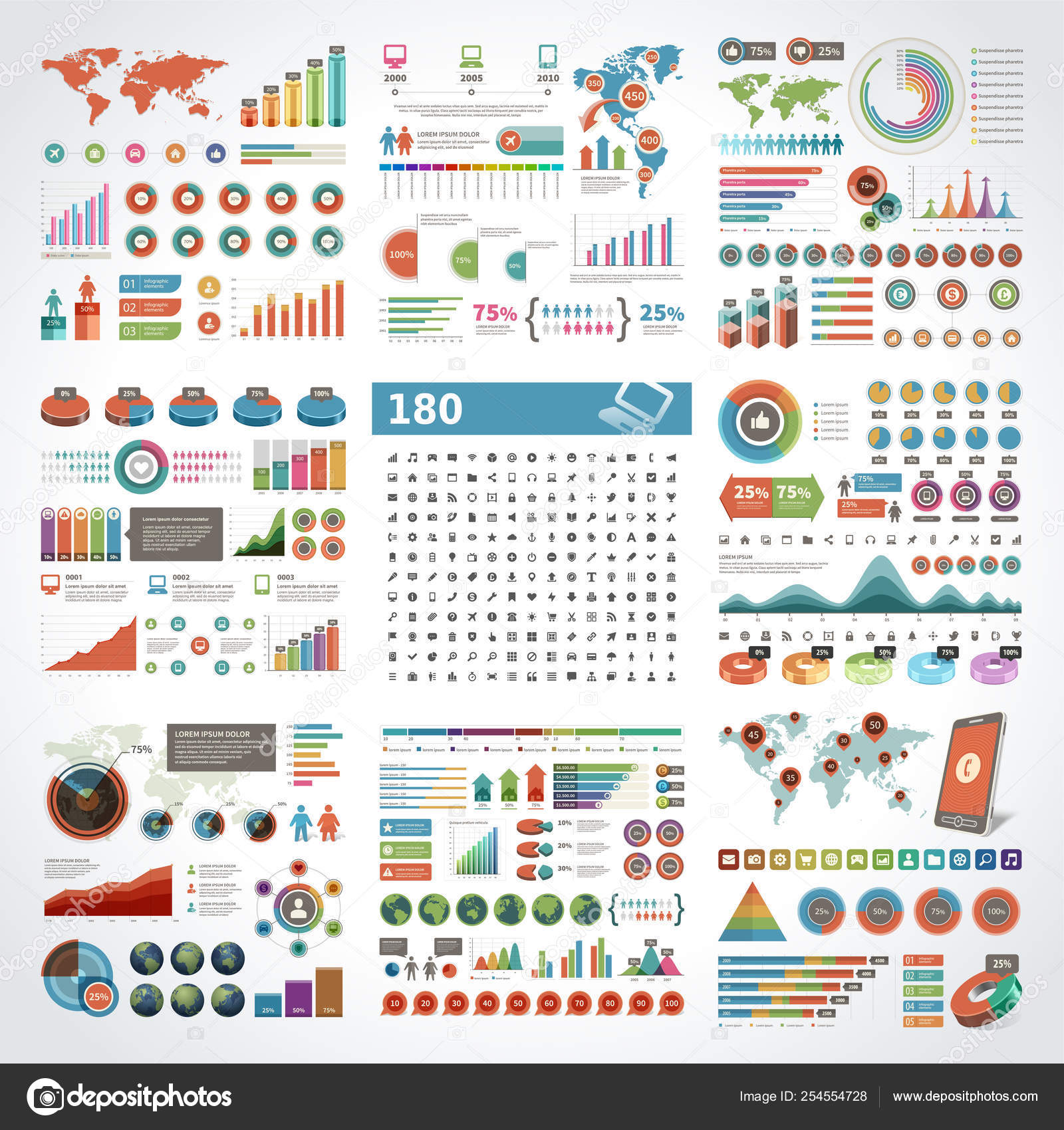 Infographics design templates set. Charts, diagrams, objects, vector ...