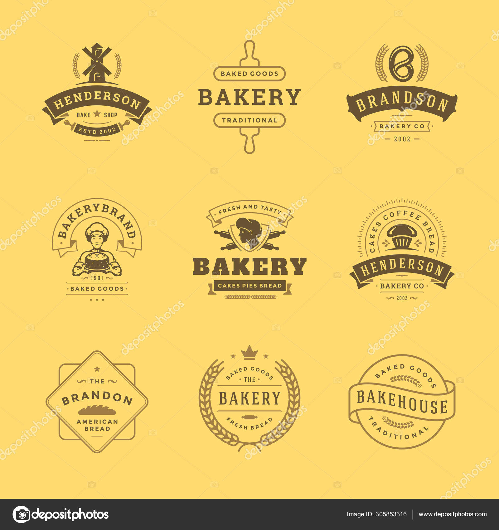 Logo bakery dan lencana desain template vektor set ilustrasi yang baik ...