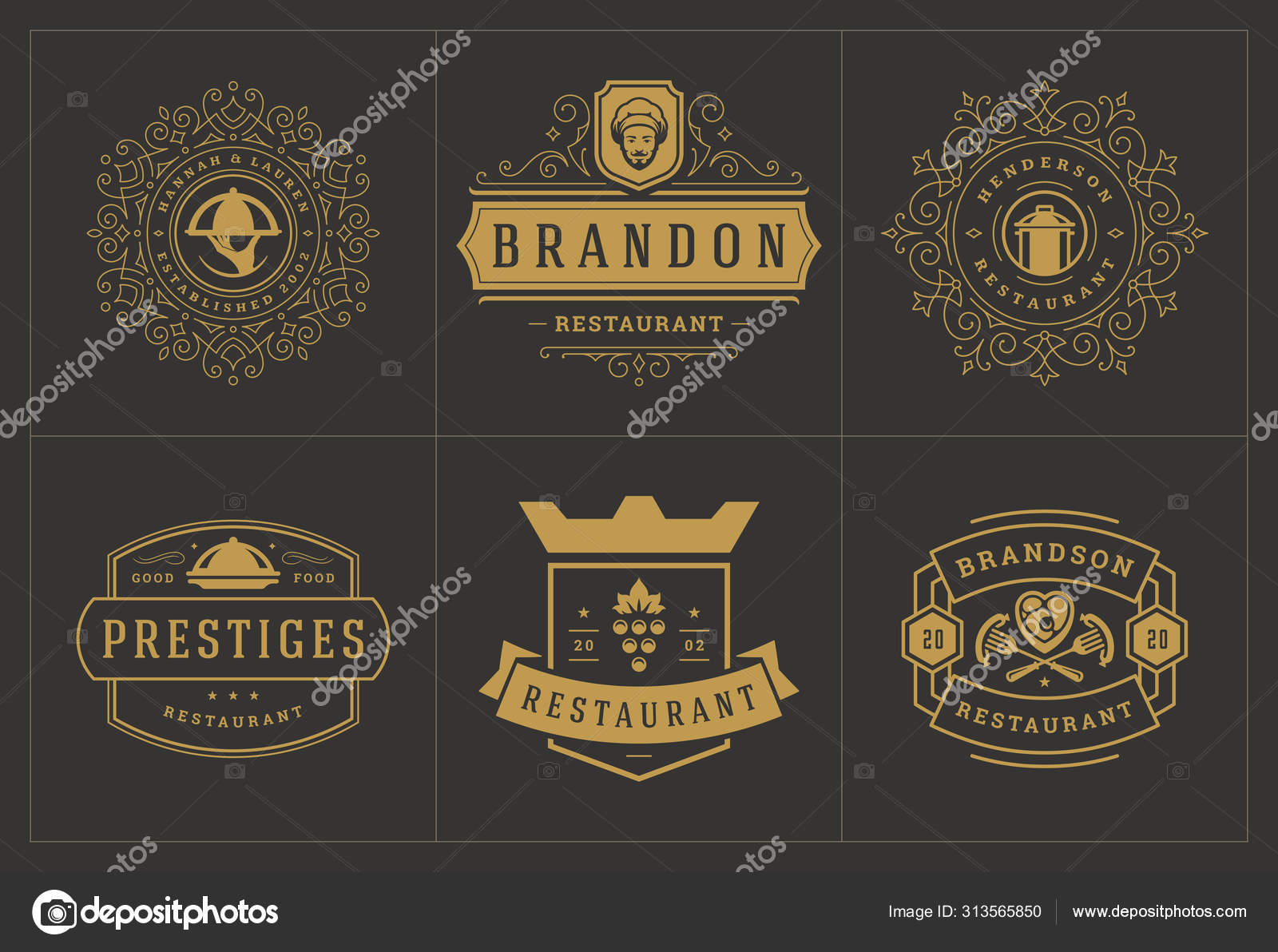 Restaurant logos templates set vector illustration good for menu labels ...