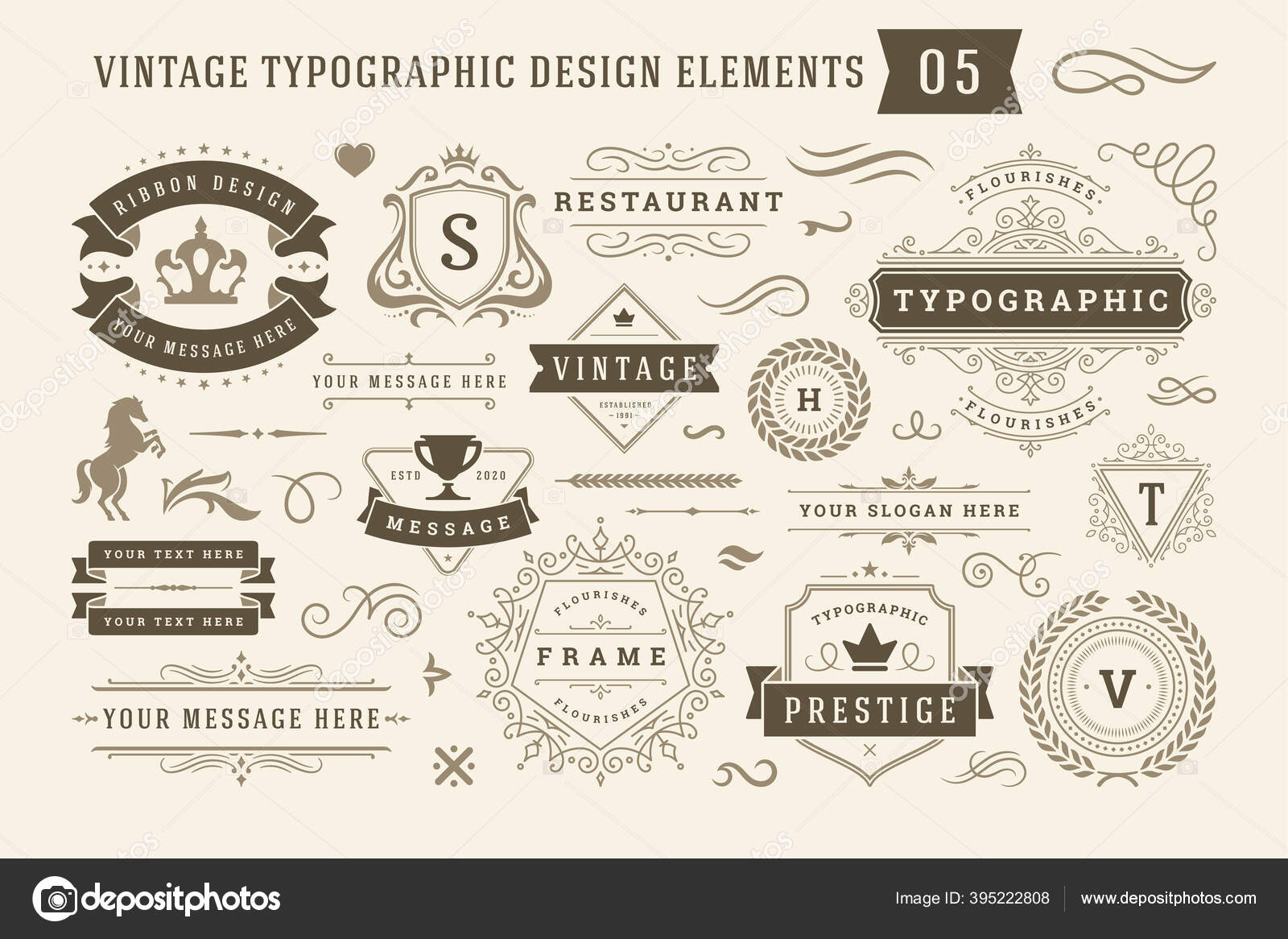 Vintage typographic design elements set vector illustration. Stock ...