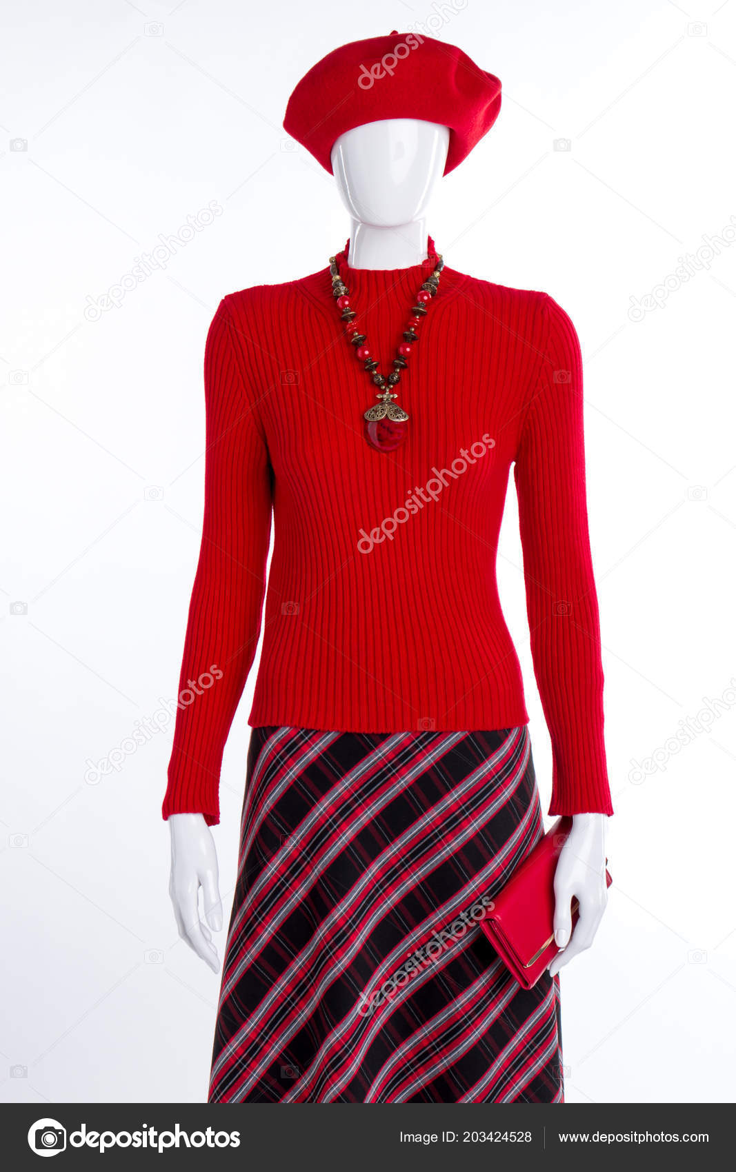 Red stylish clothes on mannequin, front view. Stock Photo by ©Denisfilm ...