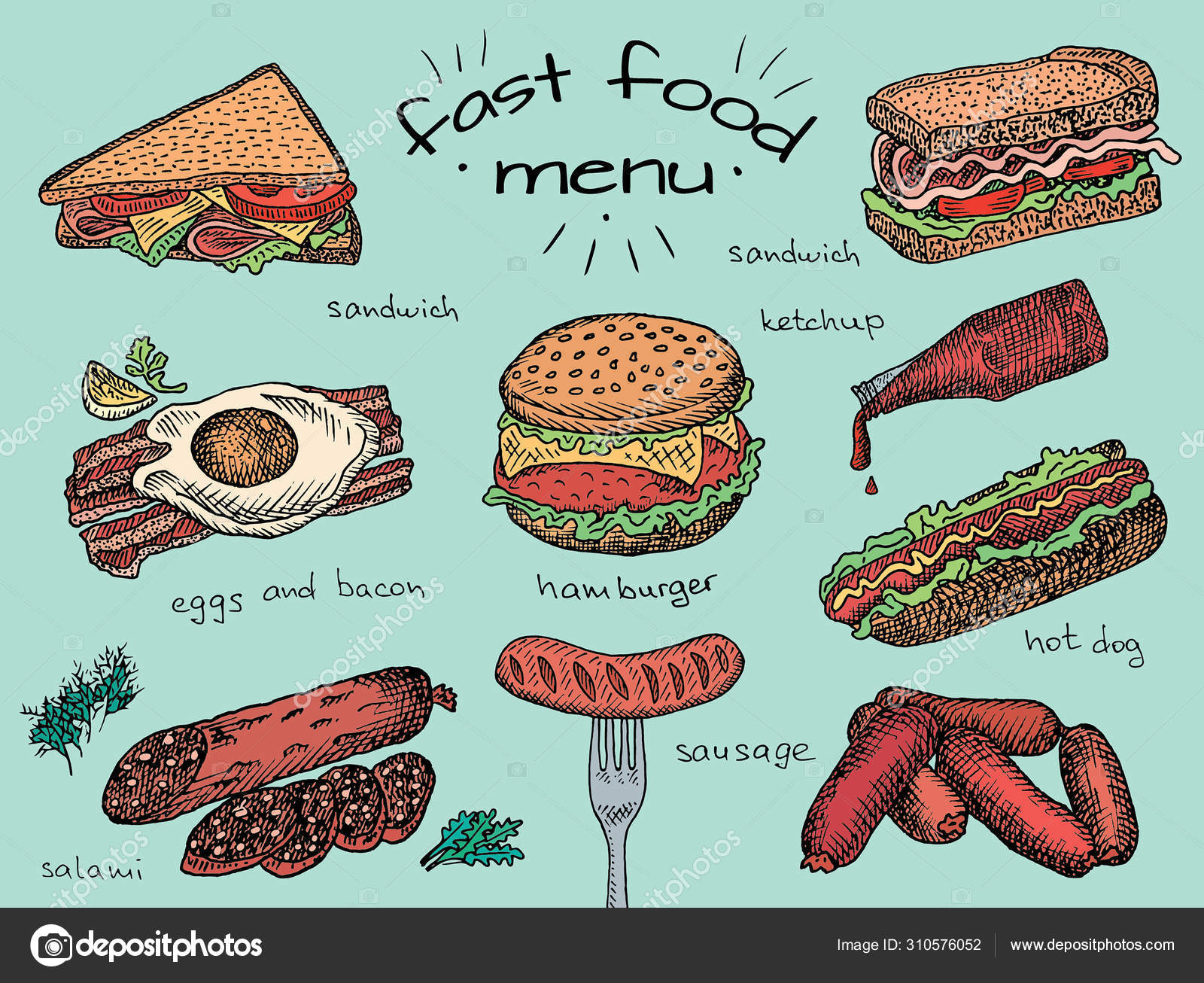 Fast food menu Stock Illustration by ©Jelu #310576052