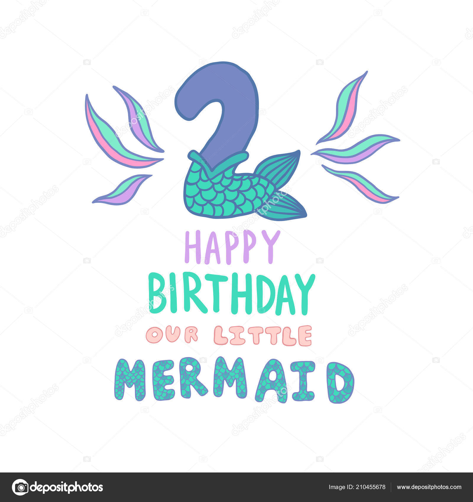 Number Two With Mermaid Tail Vector Illustration — Stock Vector ...