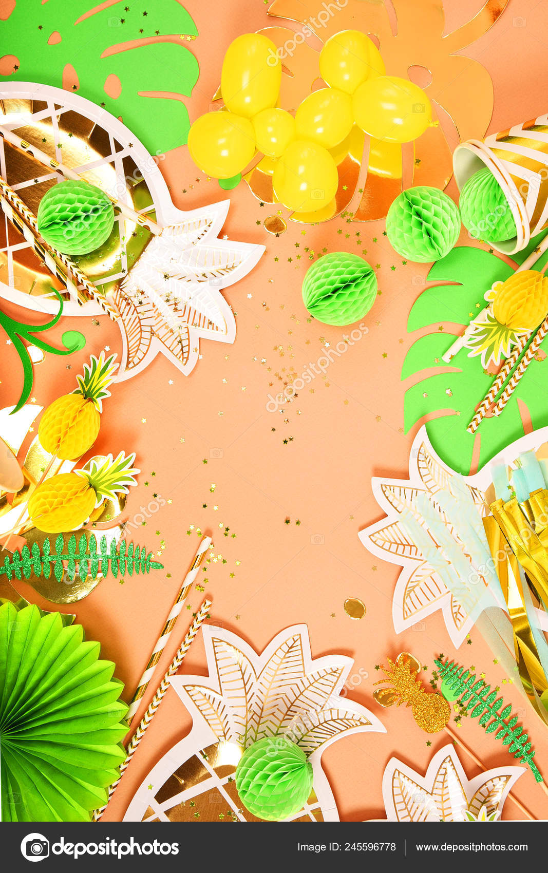 Festive Background Tropical Theme Hawaii Party Birthday View Flat Lay ...