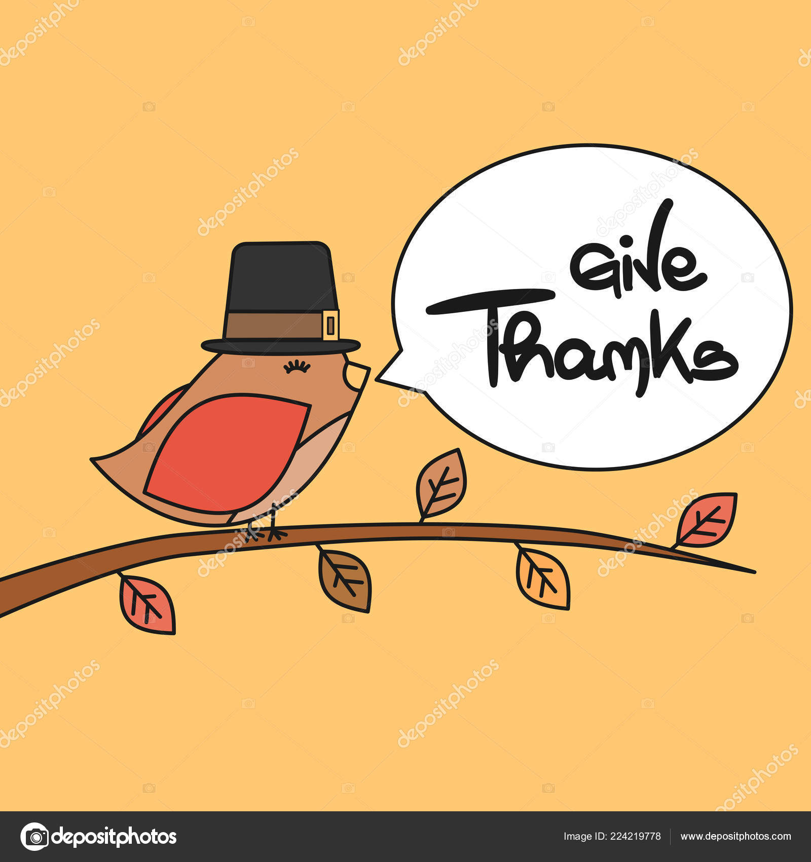 Cute Lovely Hand Drawn Lettering Give Thanks Vector Greeting Card Stock ...