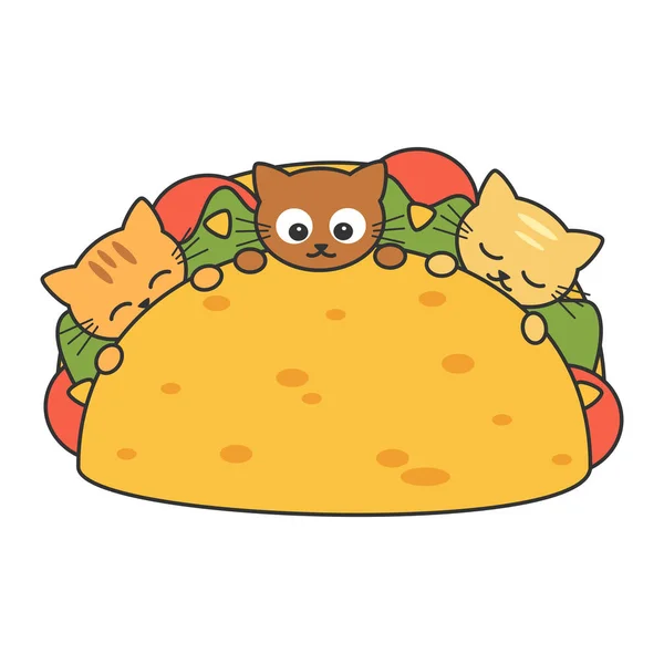 Cute Cartoon Tacos Vegetables Cats Funny Seamless Vector Pattern ...