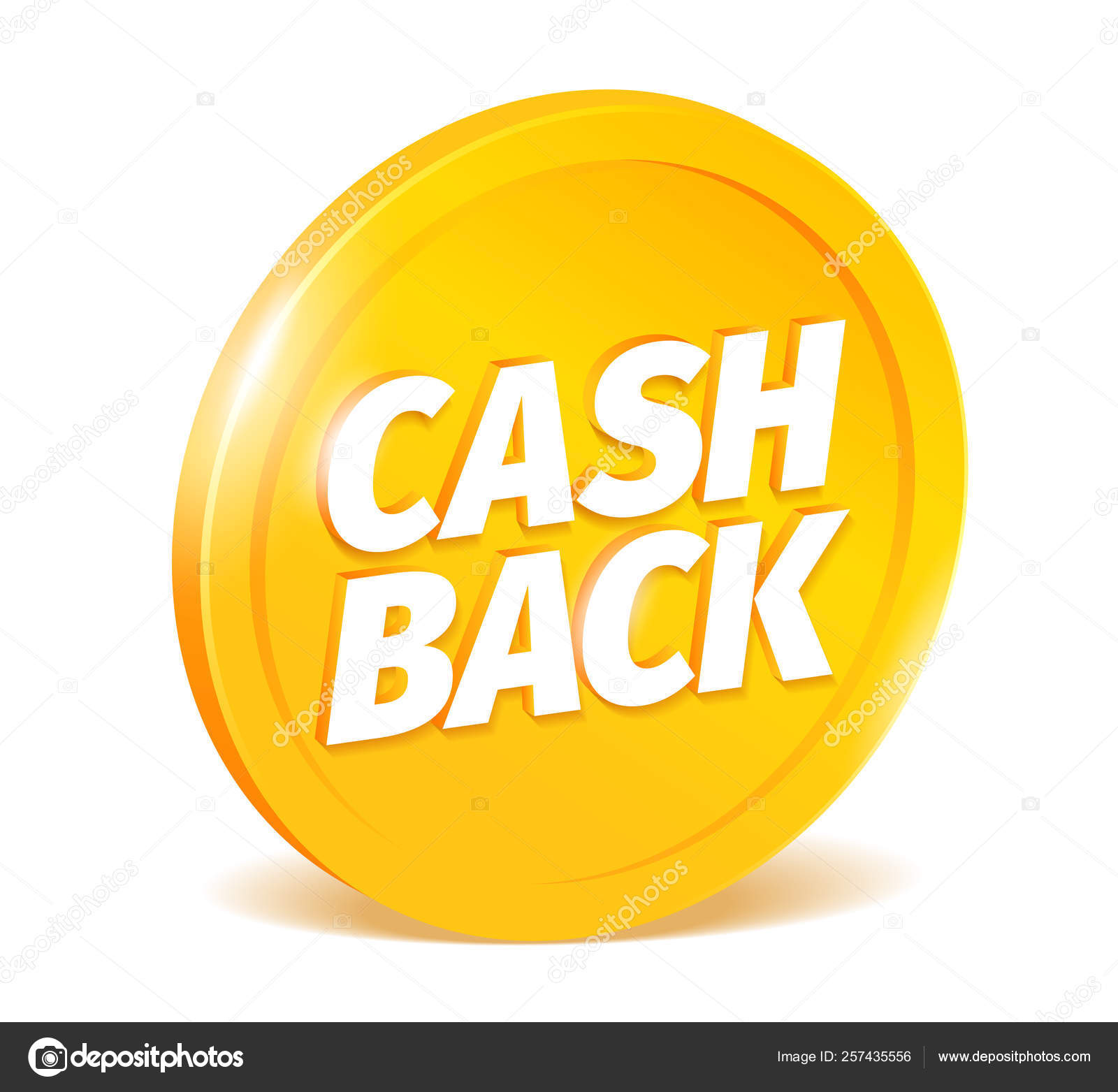 Cash back. Shining gold coin. Cashback word letters. Icon sticker labels emblem 3d vector ...